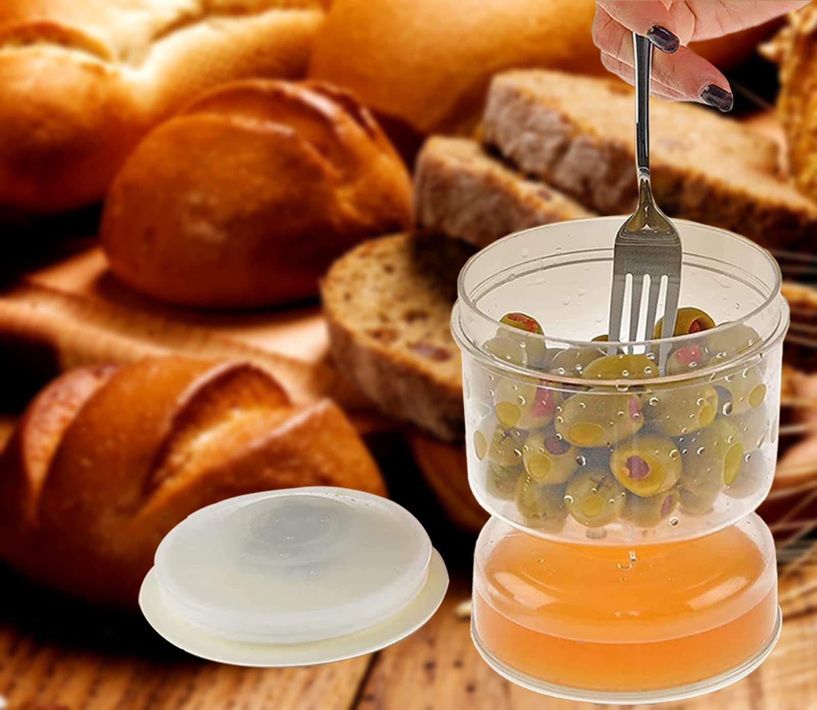 Pickle and Olives Jar Container With Strainer Flip Hourglass, Hourglass Jar Kimchi Jar Dry and Wet Separation Kitchen Pickled Cans Plastic Household Cylinder Fermentation Storage Tank(2PSC Brush)