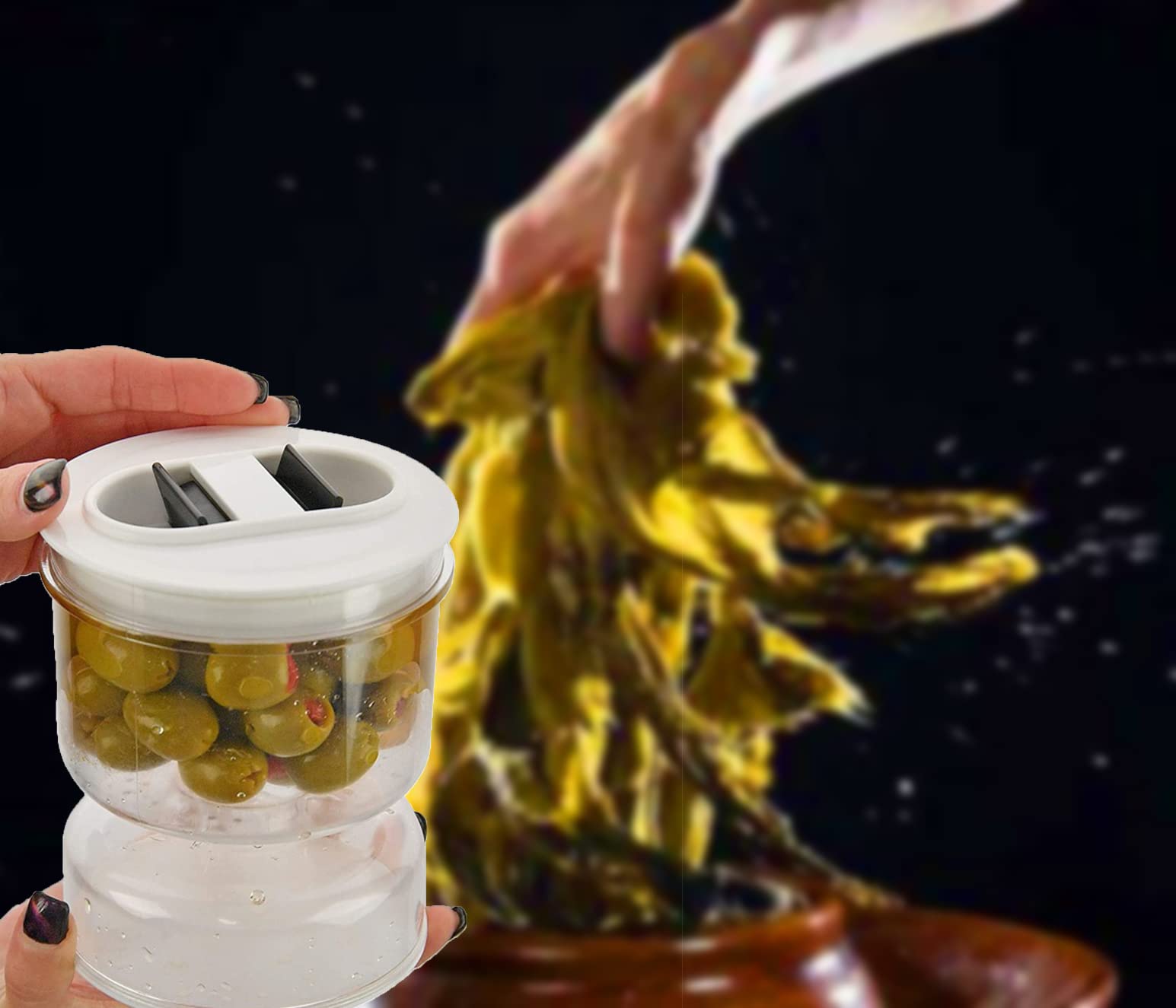 Pickle and Olives Jar Container With Strainer Flip Hourglass, Hourglass Jar Kimchi Jar Dry and Wet Separation Kitchen Pickled Cans Plastic Household Cylinder Fermentation Storage Tank(2PSC Brush)