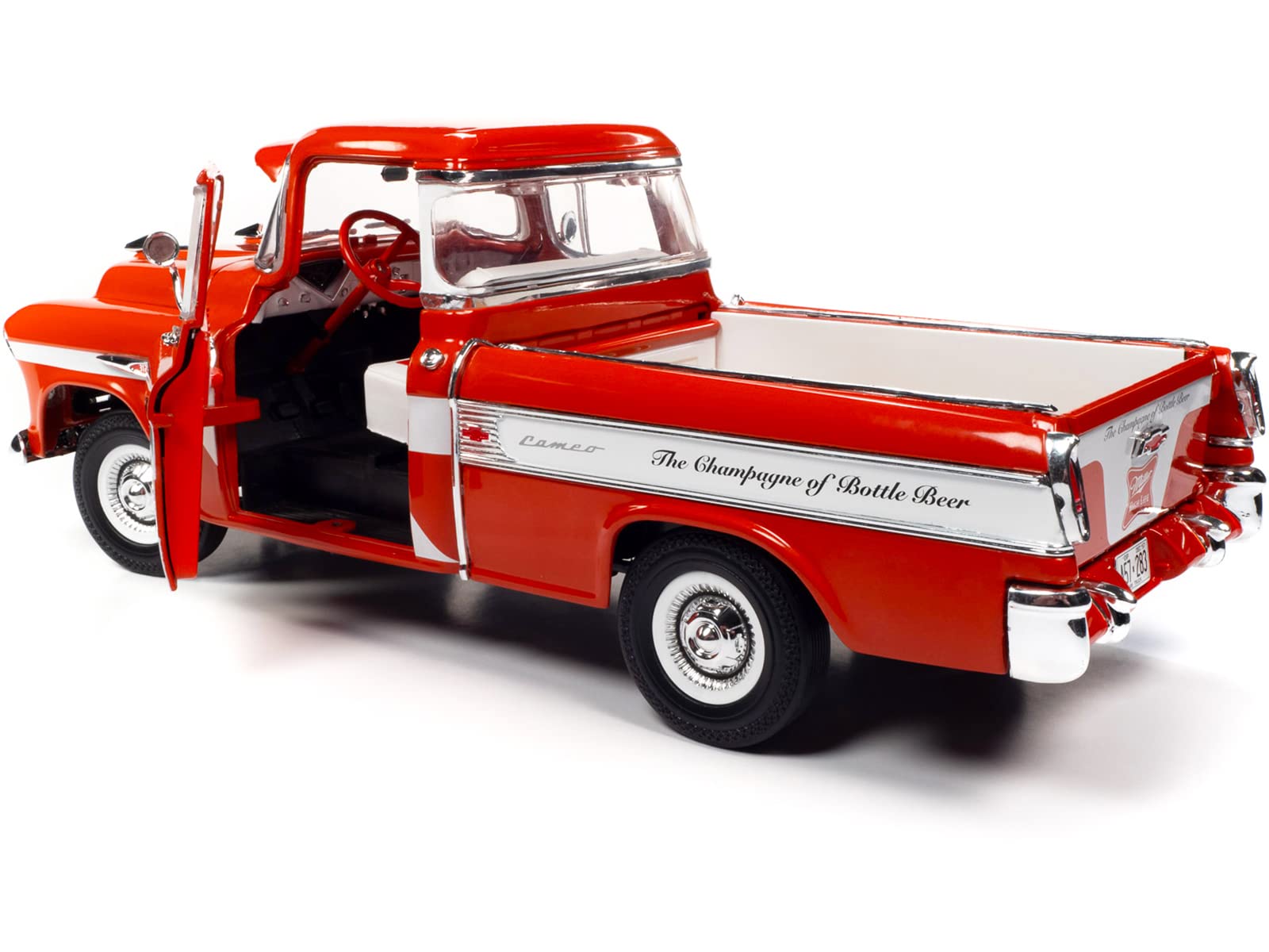 Auto World 1957 Chevy Cameo Pickup Truck Red and White 1/18 Diecast Model Car by Autoworld AW287