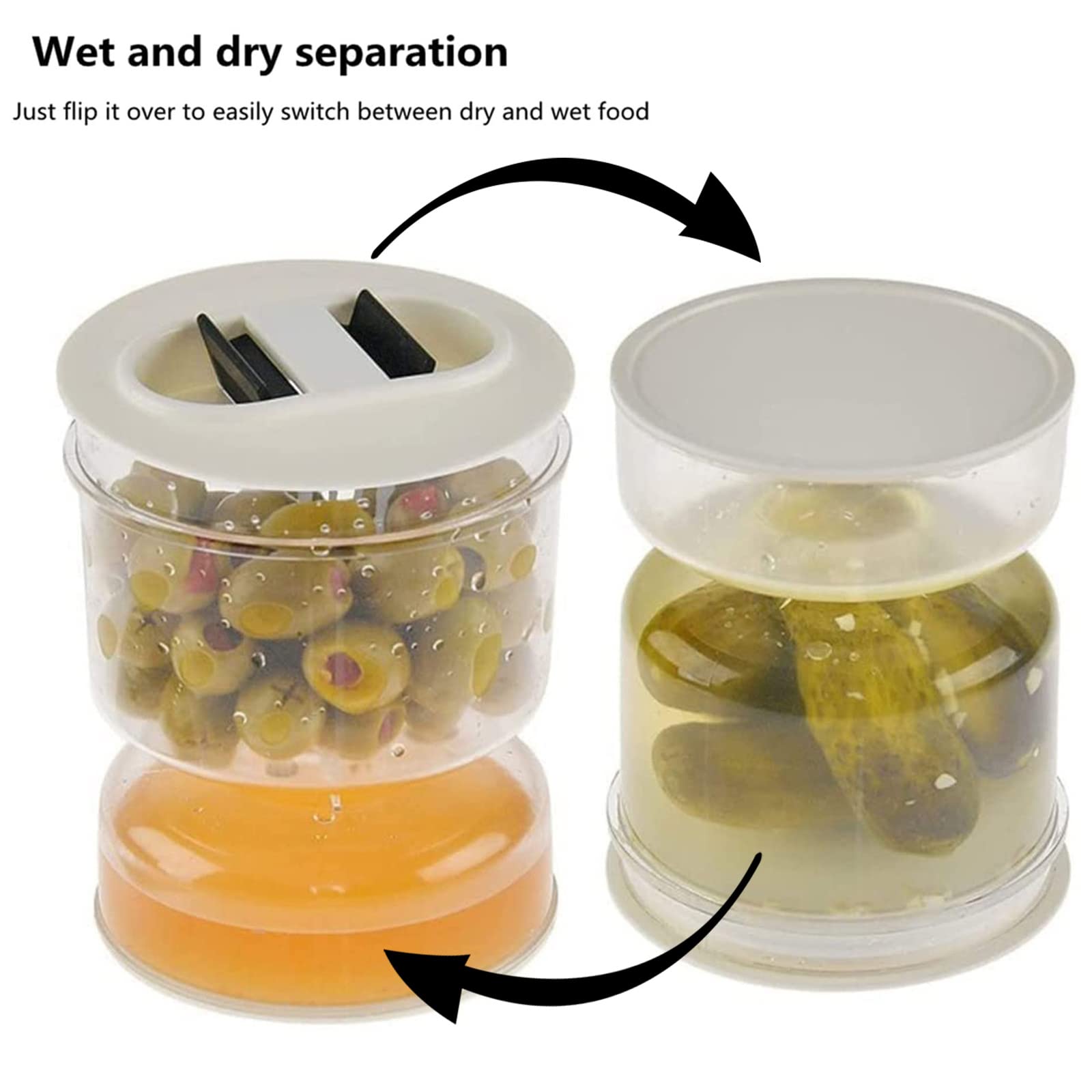 Pickle and Olives Jar Container With Strainer Flip Hourglass, Hourglass Jar Kimchi Jar Dry and Wet Separation Kitchen Pickled Cans Plastic Household Cylinder Fermentation Storage Tank(2PSC Brush)