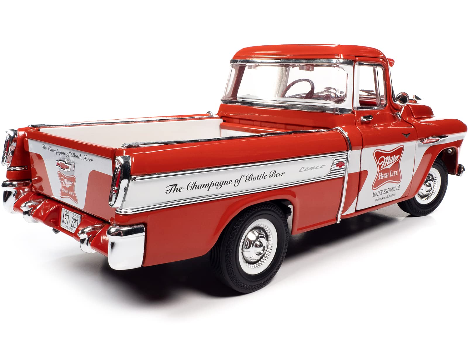 Auto World 1957 Chevy Cameo Pickup Truck Red and White 1/18 Diecast Model Car by Autoworld AW287