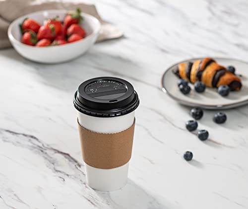 Comfy Package [100 Sets - 16 oz. Disposable Coffee Cups with Lids, Sleeves, Stirrers - To Go Paper Hot Cups