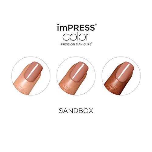 KISS imPRESS Color Press-On Nails, Gel Nail Kit, PureFit Technology, Short Length, Sandbox, Polish-Free Solid Color Manicure, Includes Prep Pad, Mini Nail File, Cuticle Stick, 30 Fake Nails
