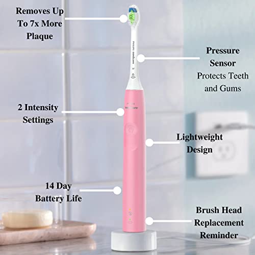 PHILIPS Sonicare Electric Toothbrush DiamondClean, Rechargeable Electric Tooth Brush with Pressure Sensor, Sonic Electronic Toothbrush, Travel Case, Pink
