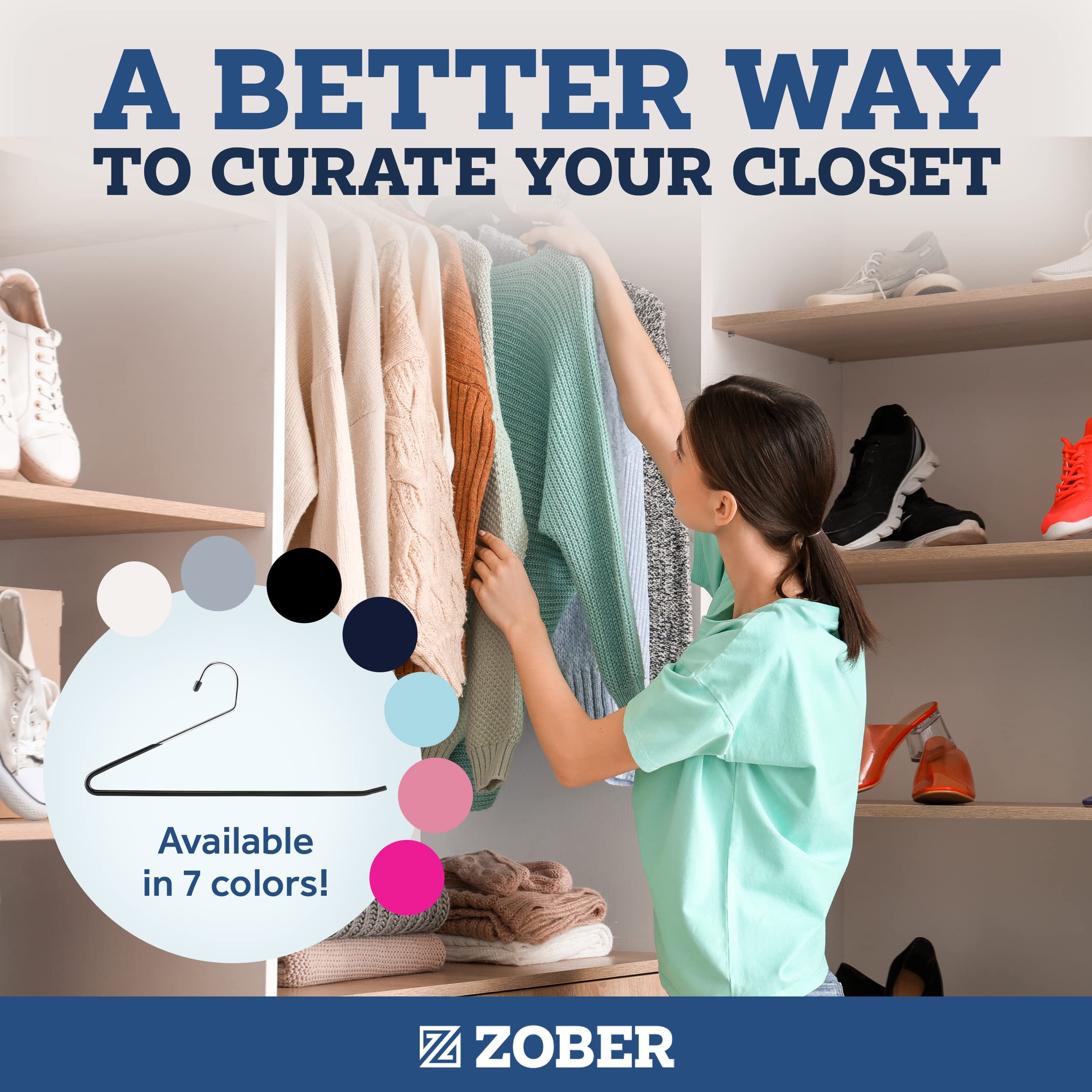 ZOBER Slack/Trousers Pants Hangers - 20 Pack - Strong and Durable Anti-Rust Chrome Metal Hangers, Non Slip Rubber Coating, Slim & Space Saving, Open Ended Design for Easy-Slide Pant, Jeans, Slacks Etc