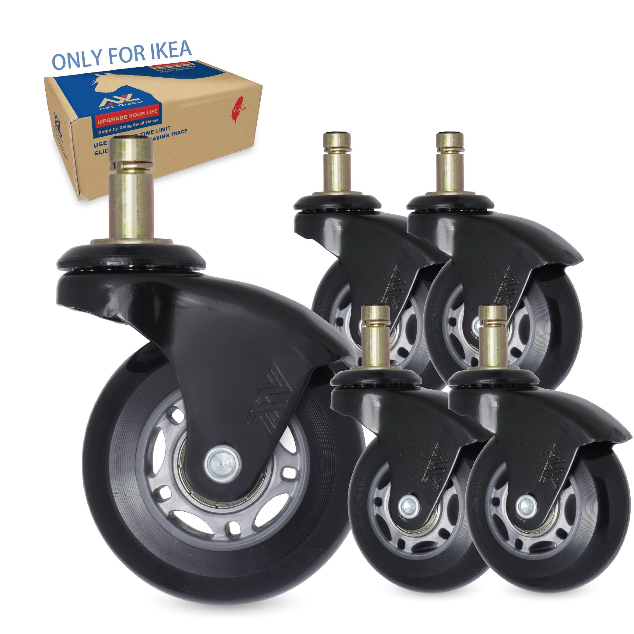 2.5 inch IKEA Office Chair Caster Wheel Replacement for Roller-Blade Wheels Heavy Duty Casters for Hardwood Floors Safe (Stem Size10mm x 22mm) (2.5 inch Black, Grey/Black)