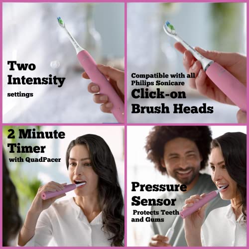 PHILIPS Sonicare Electric Toothbrush DiamondClean, Rechargeable Electric Tooth Brush with Pressure Sensor, Sonic Electronic Toothbrush, Travel Case, Pink