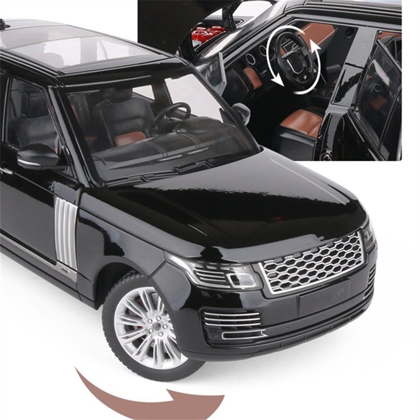 Car Diecast Model 1/18 for Range Rover Alloy Car Model Diecast Metal Vehicles Car Model Simulation Sound and Light Kids Toy Gifts (Color : Black)
