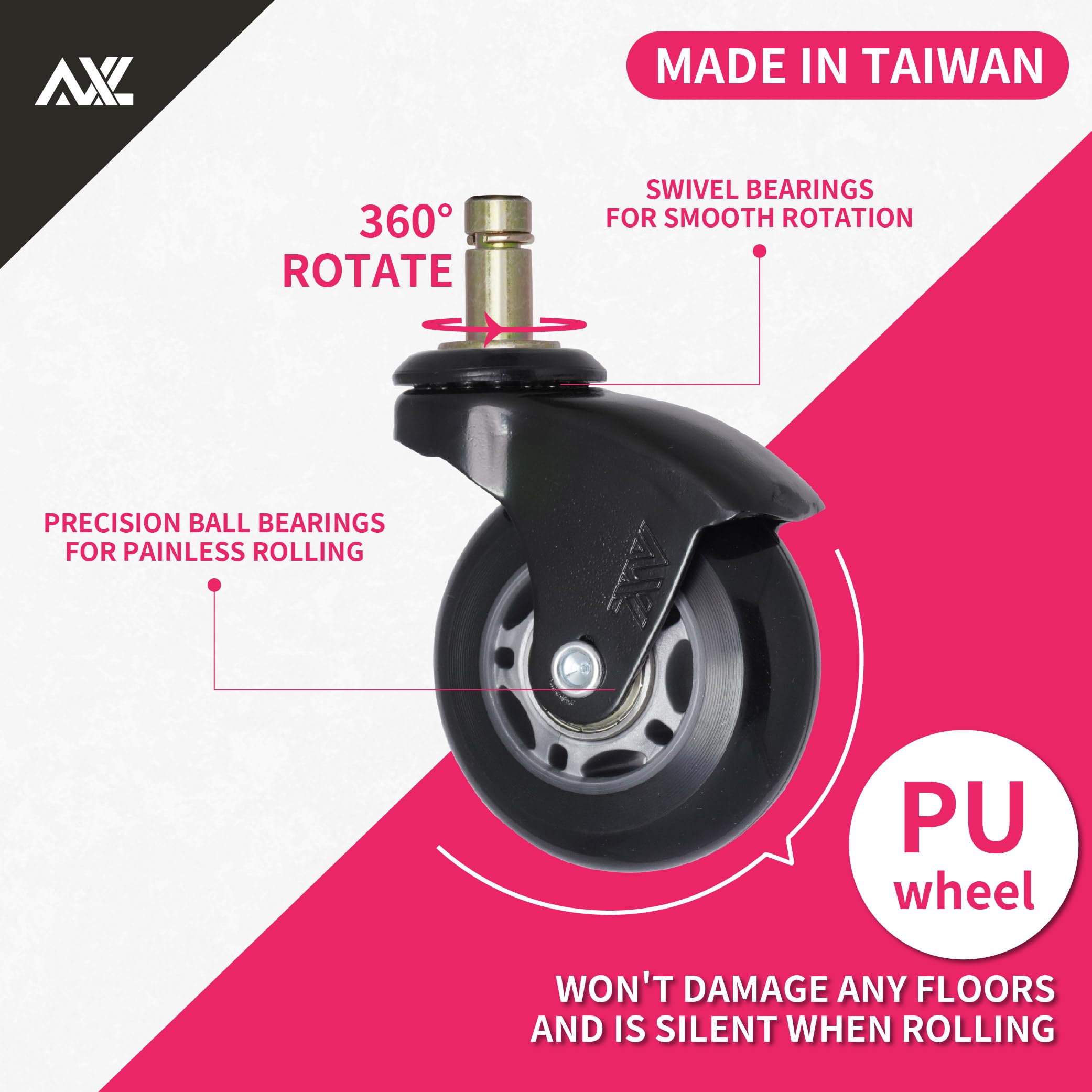 2.5 inch IKEA Office Chair Caster Wheel Replacement for Roller-Blade Wheels Heavy Duty Casters for Hardwood Floors Safe (Stem Size10mm x 22mm) (2.5 inch Black, Grey/Black)
