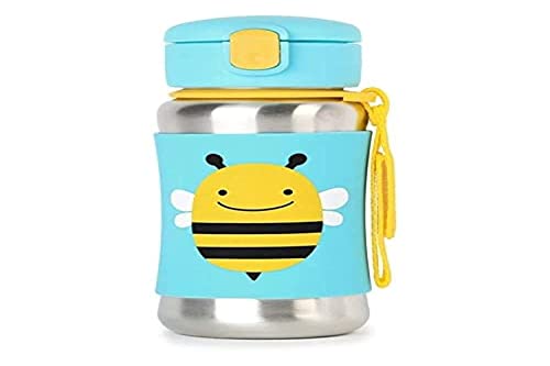 Skip Hop Toddler Sippy Cup with Straw, Zoo Stainless Steel Straw Bottle, Bee