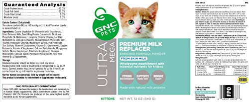 GNC Pets Ultra Mega Premium Milk Replacer Powder Formula for Kittens, 12 Ounces | Enriched Formula Powder Made with Natural Milk Proteins for Healthy Kittens