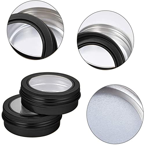 20 Pcs 0.5 Ounce Aluminum Tin Jar 15 ml Refillable Containers Clear Top Screw Lid Round Tin Container Random for Cosmetic,Lip Balm, Cream, Black