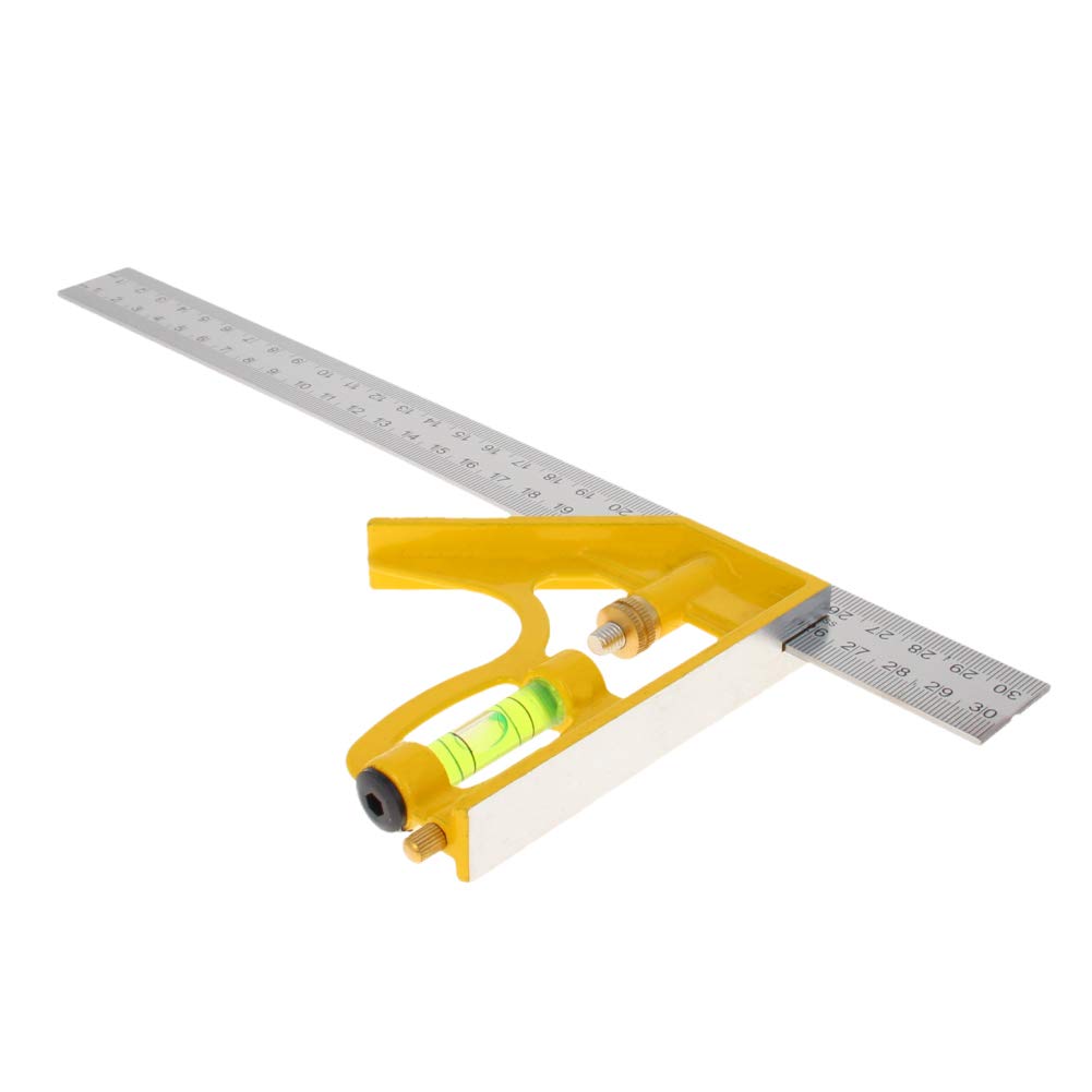 Utoolmart 300mm Yellow Base Stainless Steel Framing Square Right Angle Ruler Thicken Try Square Ruler Tools for Carpenter Engineer 1 Pcs