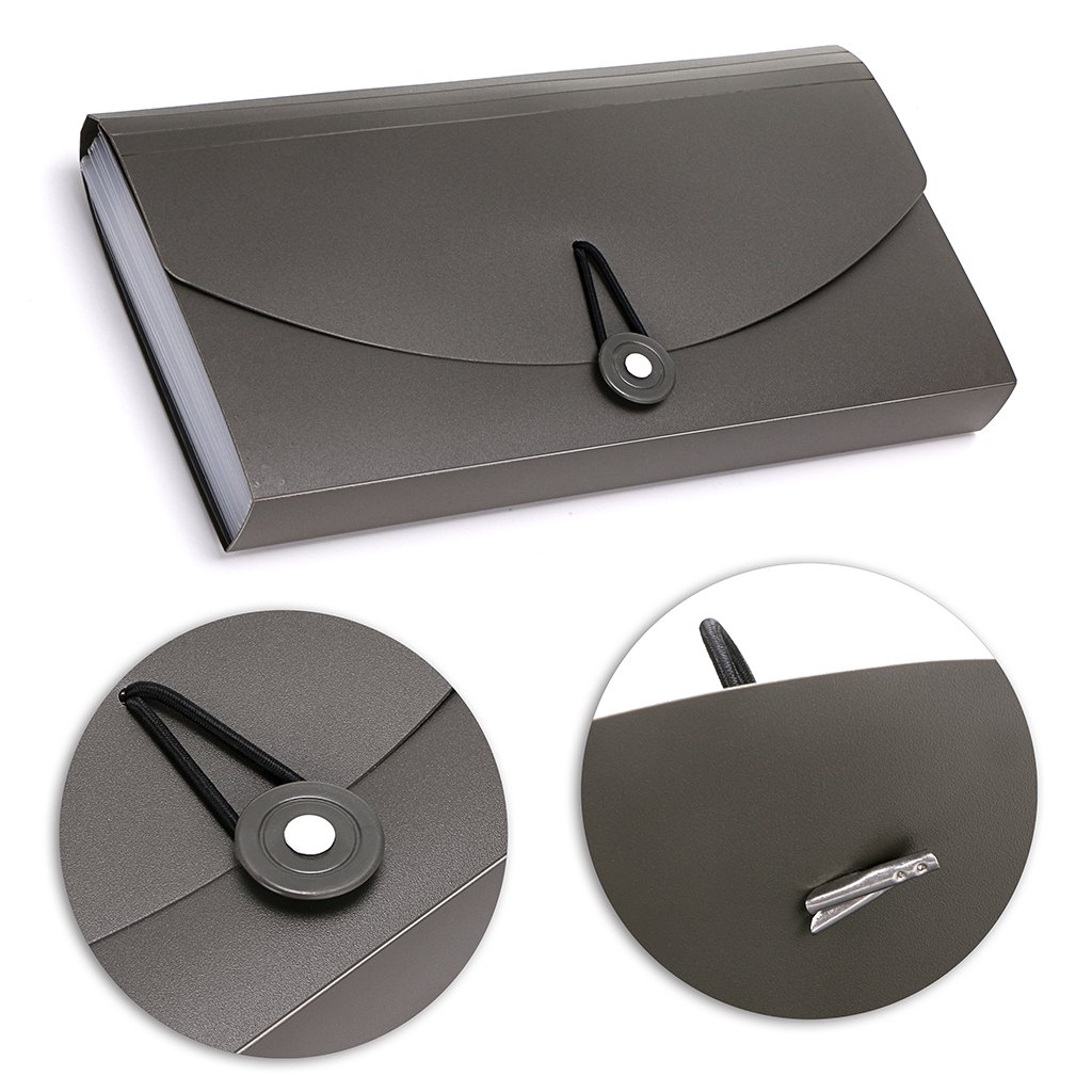 BTSKY Expanding File Folder -13 Pockets Small Accordion File Folder Expandable Card Ticket Holder File Storage Folder Check Bill File Folder Plastic Business Document Organizer Wallet Case New Grey)