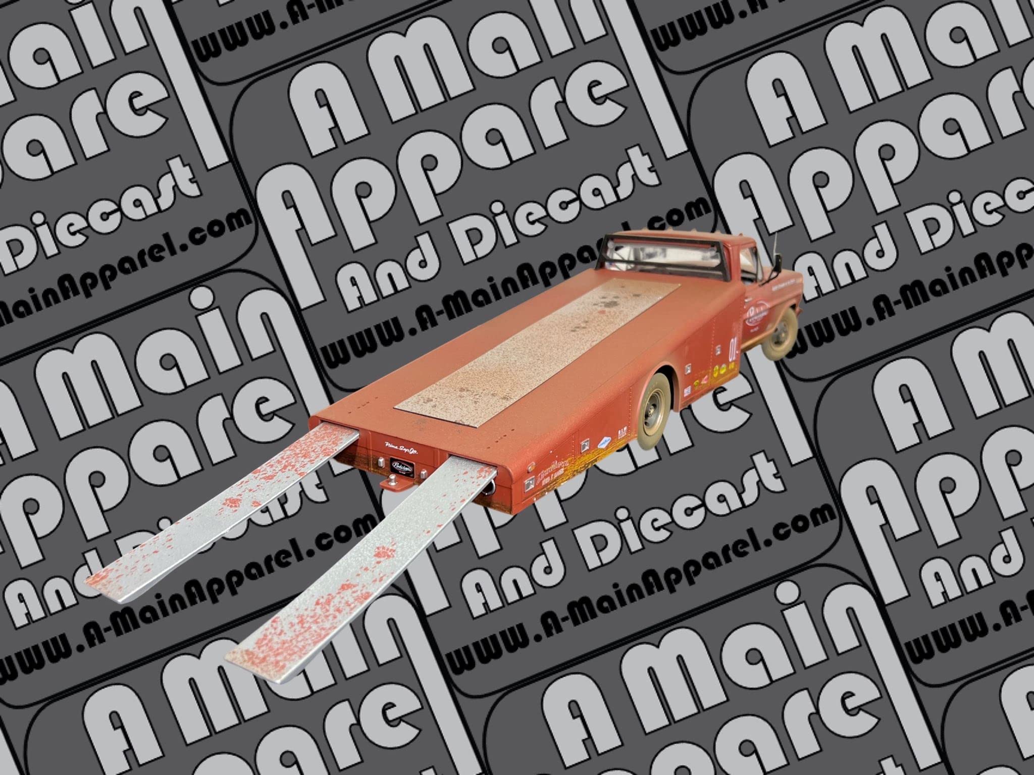 1970 F-350 Ramp Truck Red Primer (Rusted) Porkchop's Chop Shop 1/18 Diecast Model by Acme A1801416