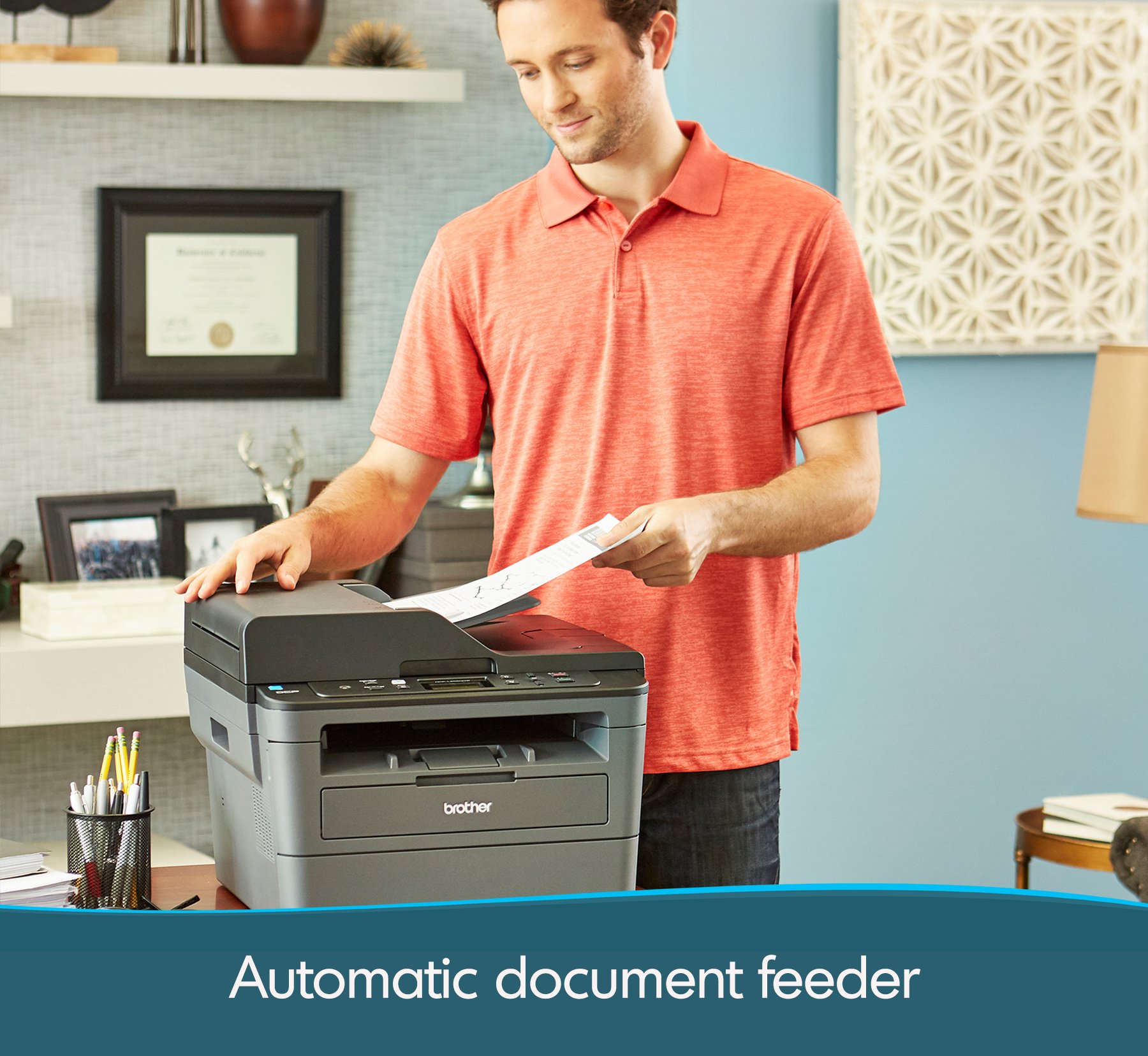 Brother DCP-L2550DWB All-in-One Wireless Monochrome Laser Printer - Print Scan Copy - 2400 x 600 dpi, 36 ppm, 128MB Memory, 250-Sheet, 50-Sheet ADF, Automatic Duplex Printing, CBMOUN Printer Cable