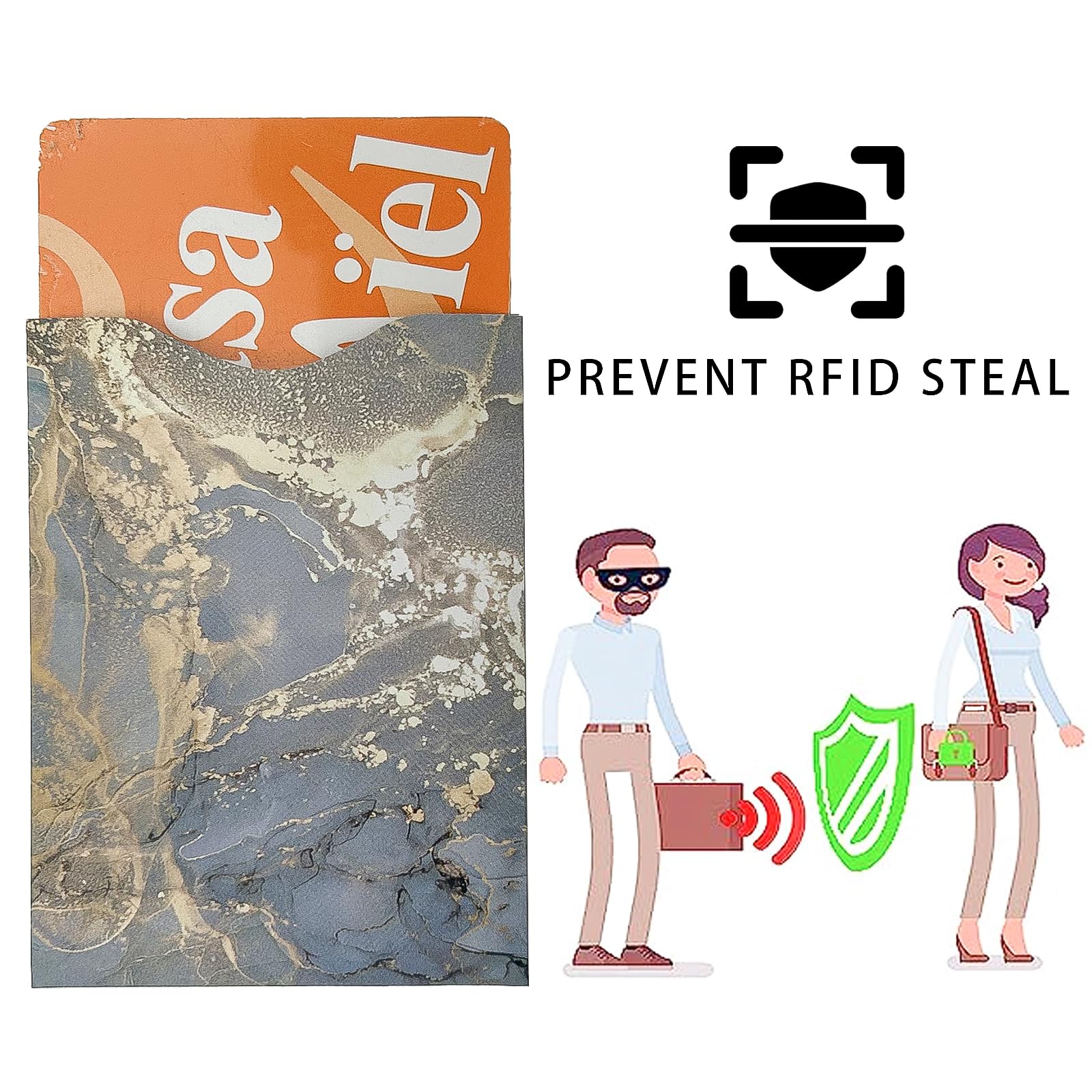 DEEZOMO 10 PCS RFID Blocking Sleeves, Credit Card Holder for Women Men Protect Cards Identity from Electronic Theft Travel Case Set (Marble Style