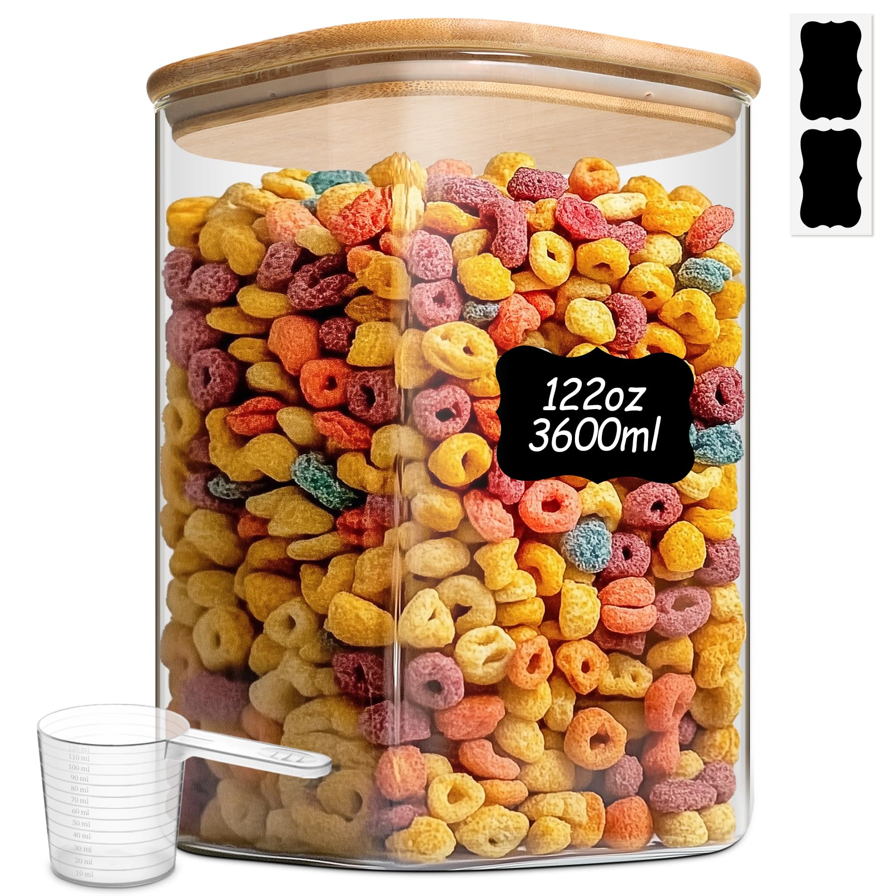 ComSaf 122 oz Glass Food Storage Containers, Cereal Storage Containers with Airtight Lids, Large Square Glass Jars with Bamboo Lids, for Rice, Pasta, Oats, Grains, Coffee Beans