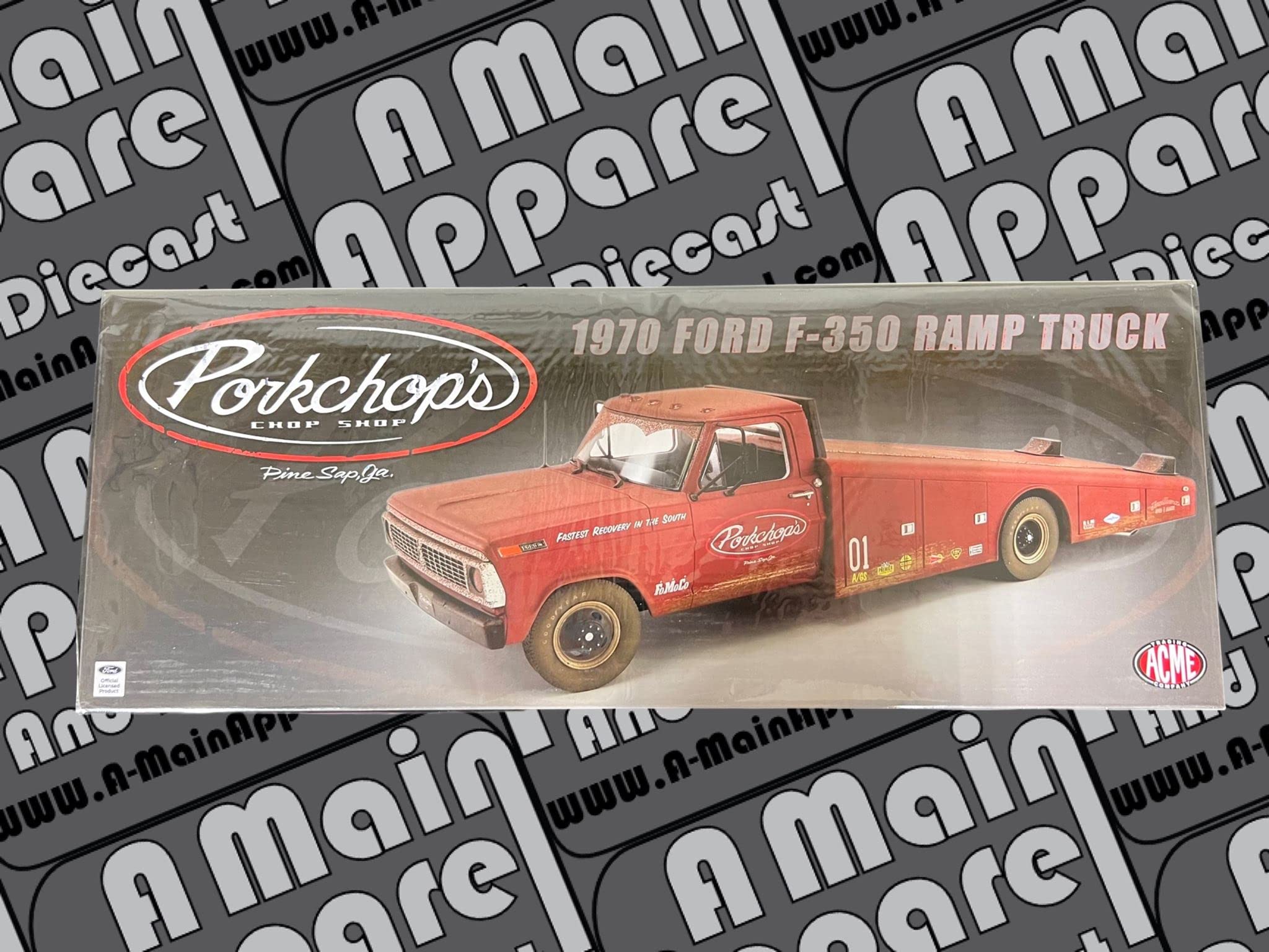 1970 F-350 Ramp Truck Red Primer (Rusted) Porkchop's Chop Shop 1/18 Diecast Model by Acme A1801416