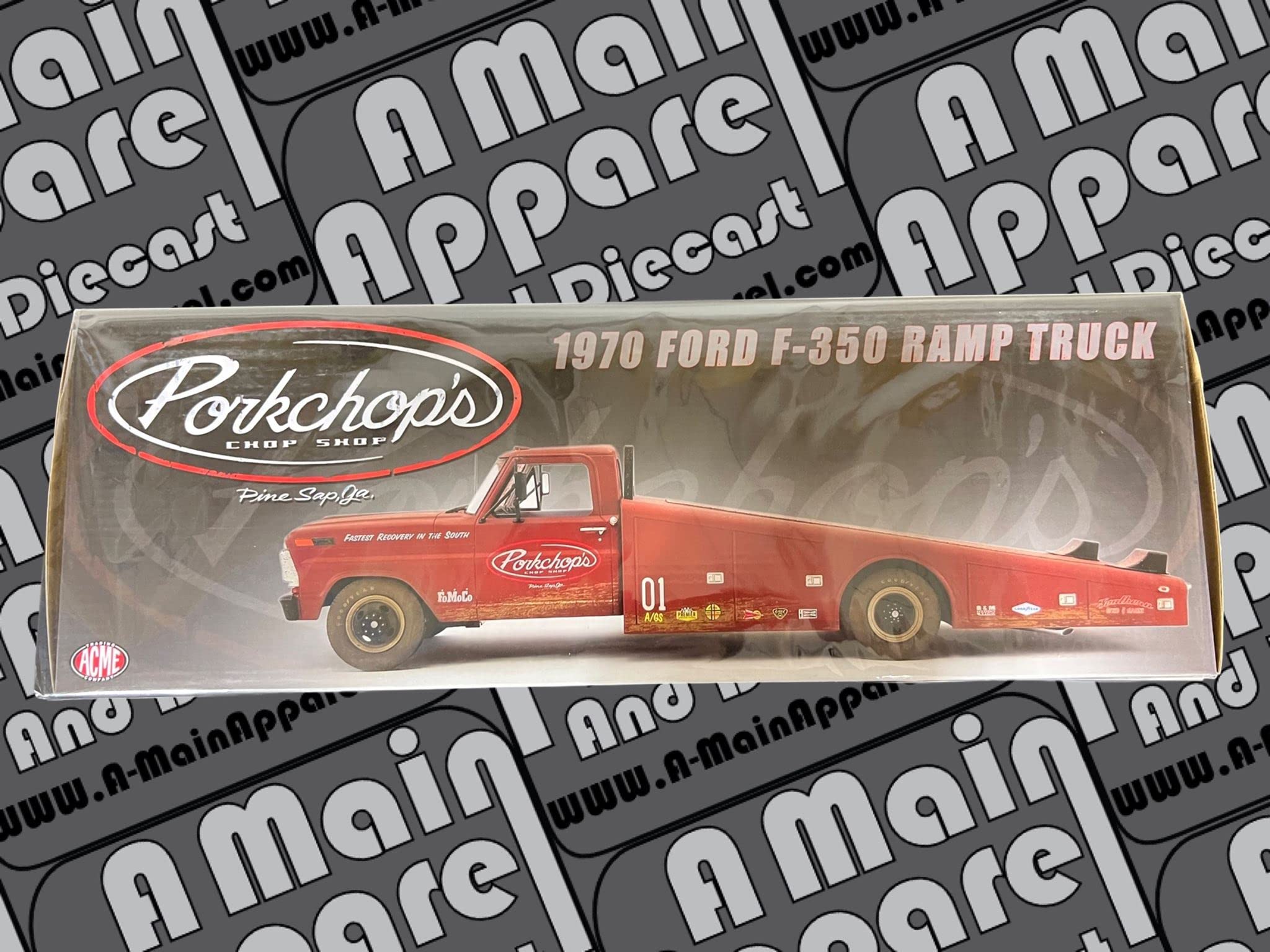 1970 F-350 Ramp Truck Red Primer (Rusted) Porkchop's Chop Shop 1/18 Diecast Model by Acme A1801416