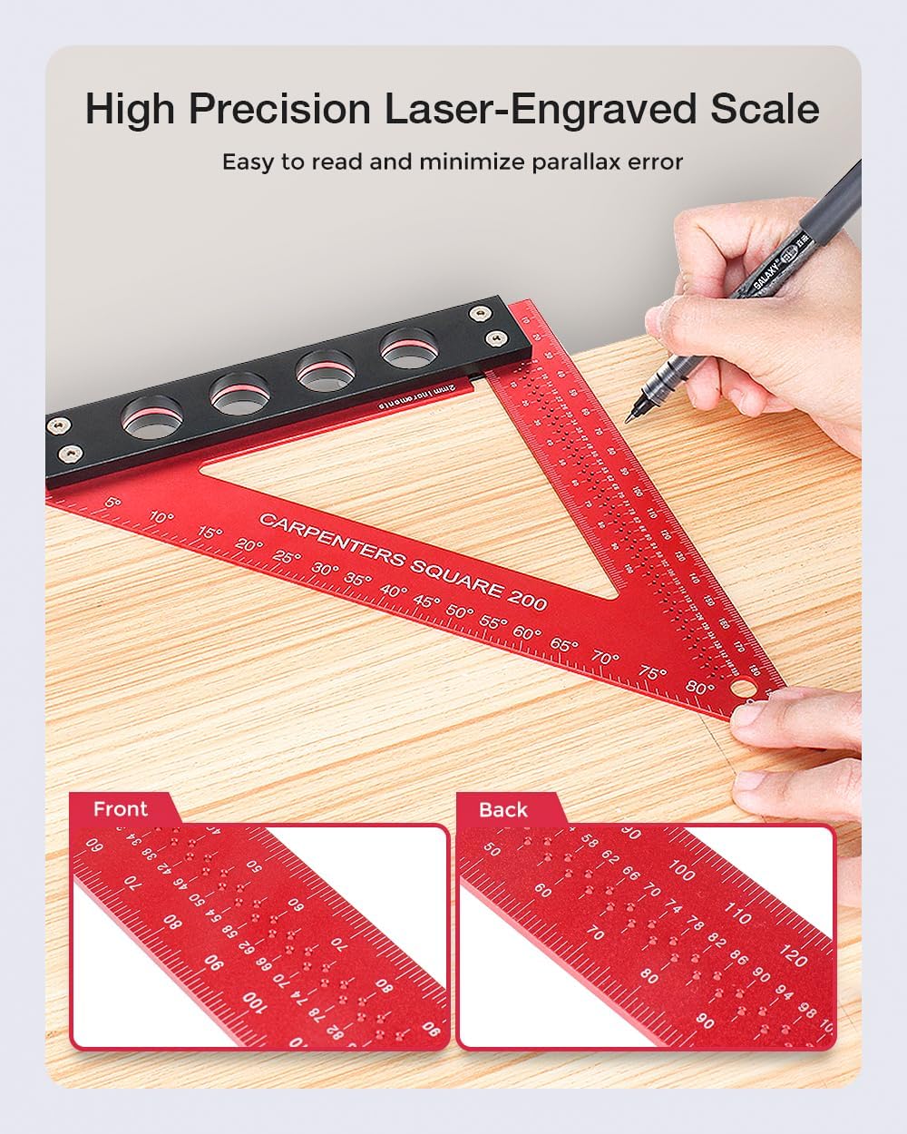 200mm Aluminum Alloy Carpenter Square Triangle Ruler Woodworking Precision Hole Positioning Square