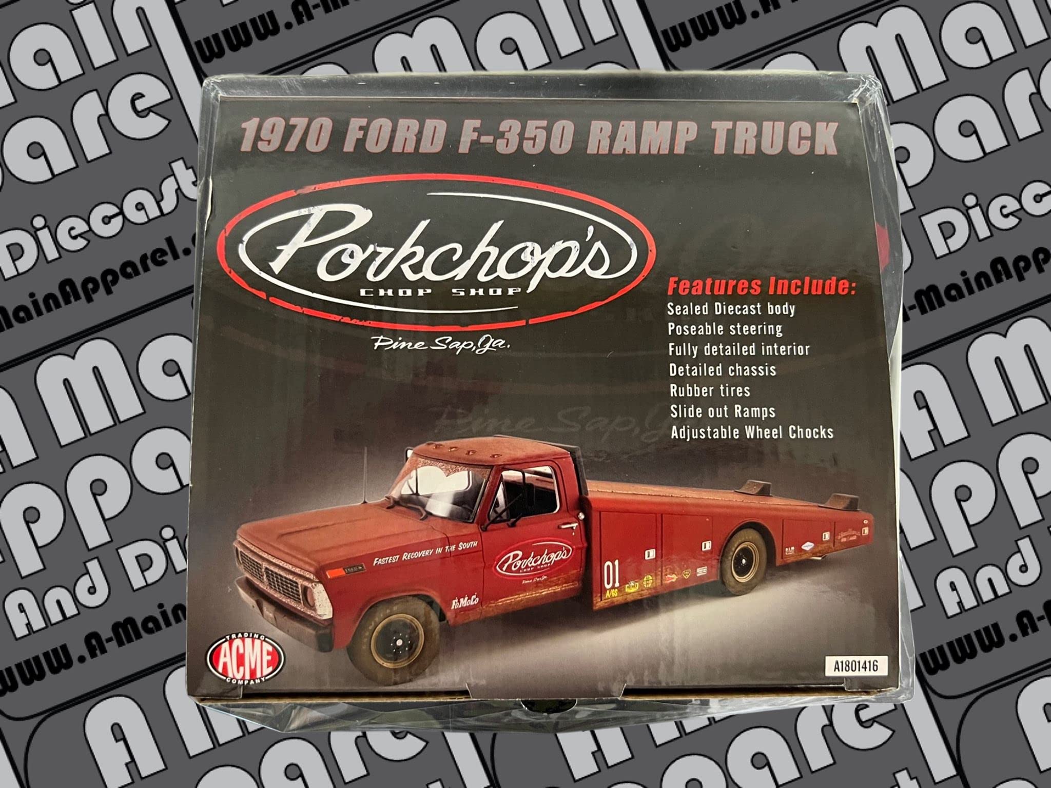 1970 F-350 Ramp Truck Red Primer (Rusted) Porkchop's Chop Shop 1/18 Diecast Model by Acme A1801416