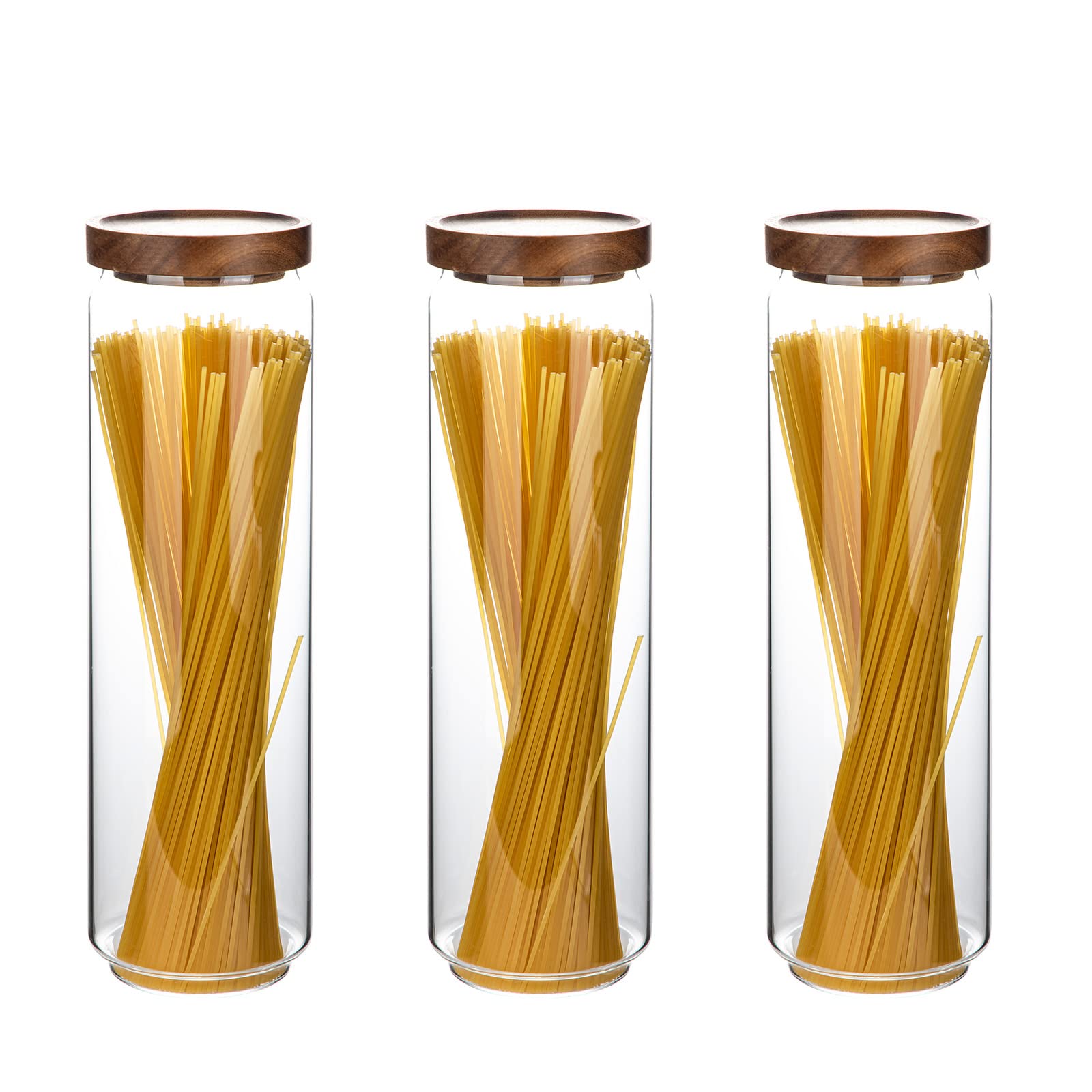 Homtop Glass Storage Containers Set of 3, 54 OZ High Borosilicate Glass Jars with Wooden Lids Kitchen Food Canisters s for Coffee Beans/Sugar/Noodles/Nuts/Cookies/Pasta
