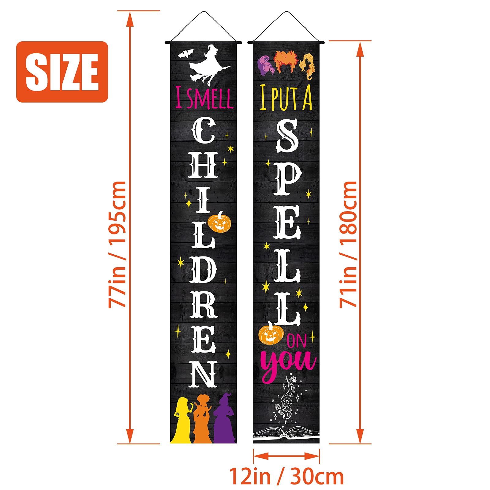Hocus Pocus Halloween Decorations Outdoor - I Smell Children I Put A Spell On You Front Porch Sign & Hanging Banners for Outside Decor