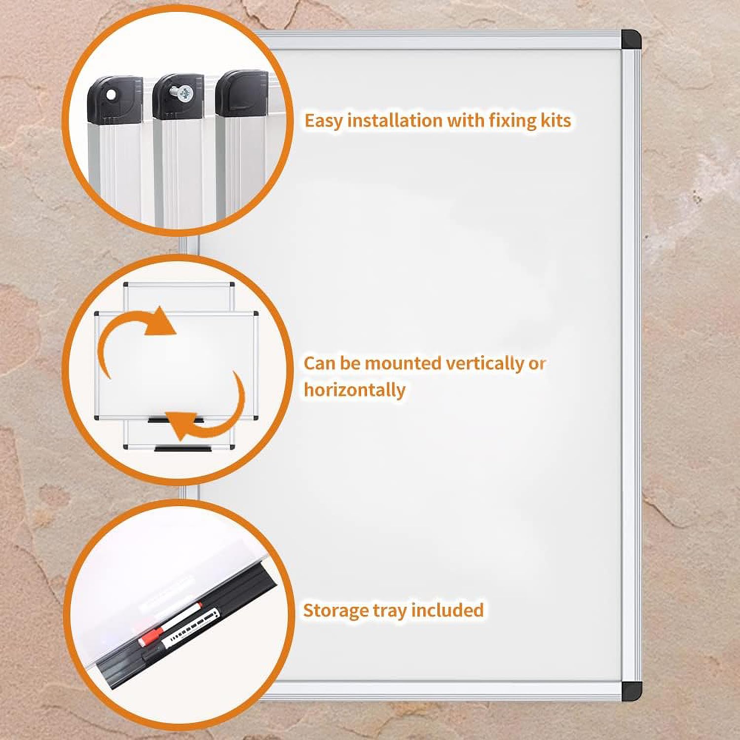VIZ-PRO Dry Erase Board/Whiteboard, 48 x 36 Inches, Wall Mounted Board for School Office and Home