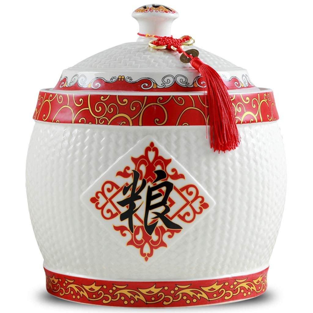 Food Storage Containe Food Rice Storage Containe Sealed Storage Tank,Chinese Jar,Ceramic Rice Cylinder With Lid,Large Capacity Cat And Dog Food Storage Bucket,Chinese Style Design,Holiday Gifts