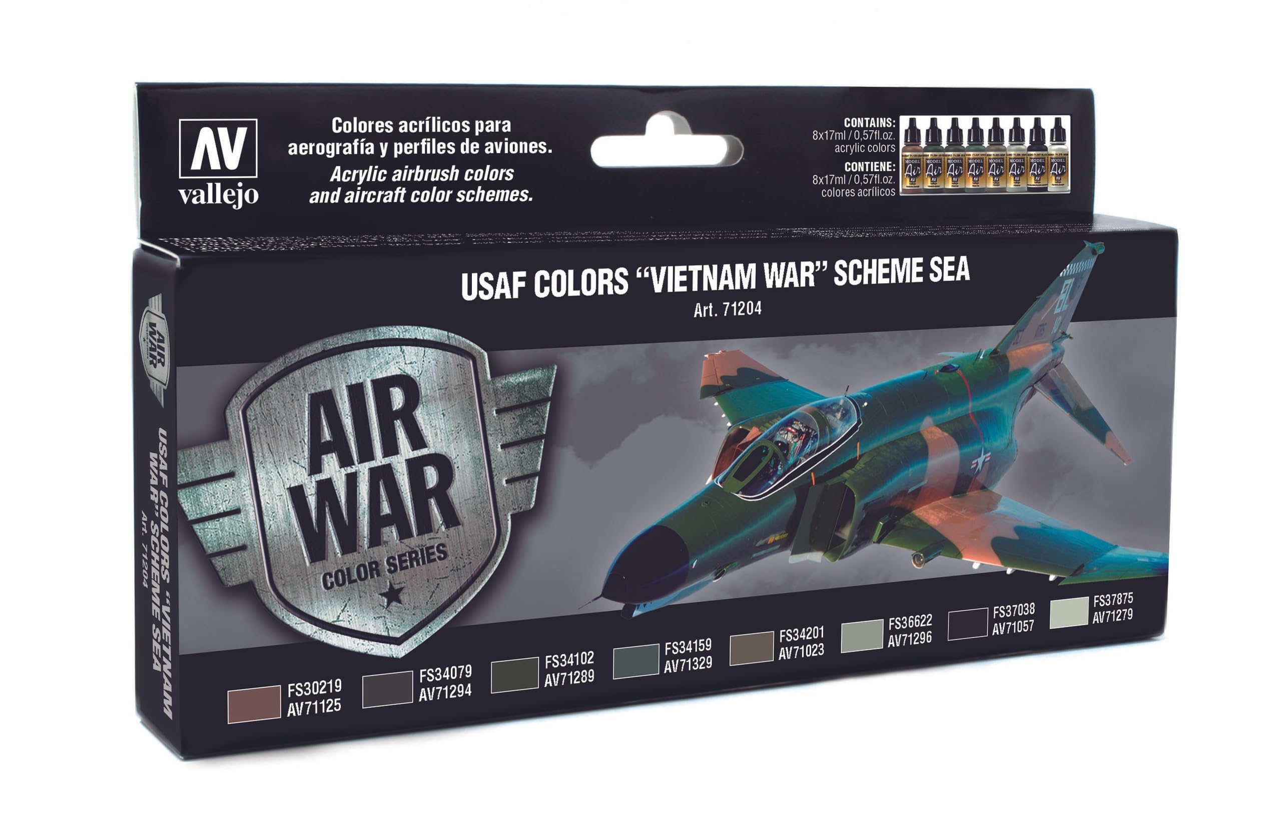 Vallejo USAF Colors Vietnam War Scheme Sea (8 Set) 17ml Paint, 0.57 Fl Oz (Pack of 8) (VJ71204)