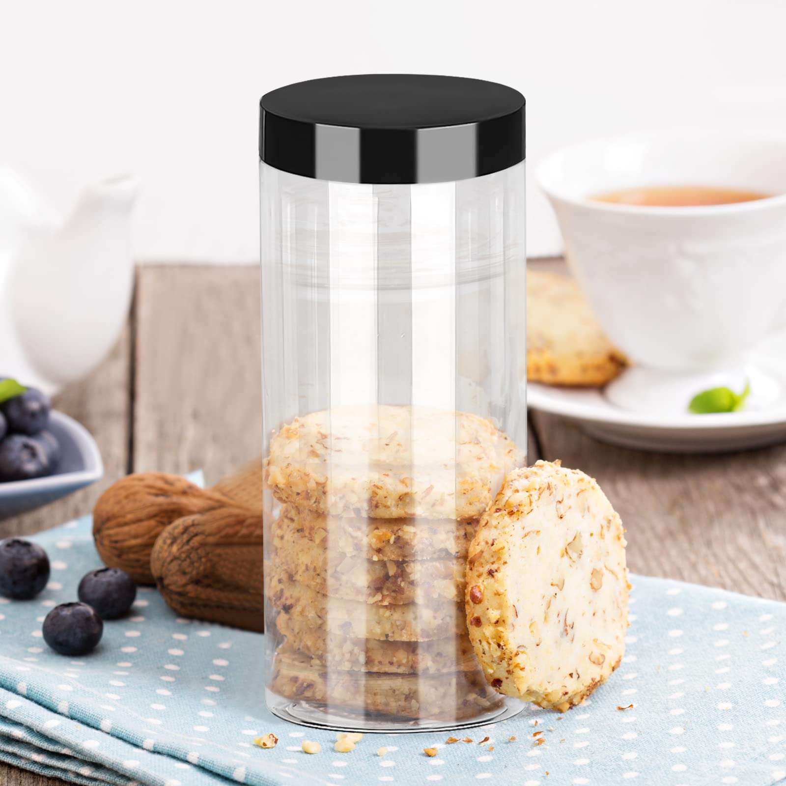 4 Pack Mason Jars, Clear Plastic Jars with Lids, Clear Slime Containers for Organizing, Kitchen & Pantry Use, Round PET Cream with Airtight Lids (48 oz)