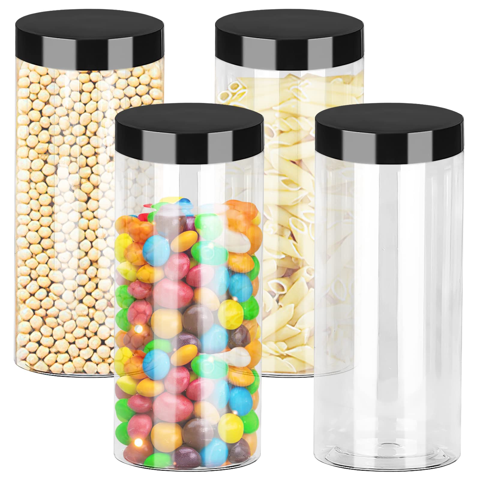 4 Pack Mason Jars, Clear Plastic Jars with Lids, Clear Slime Containers for Organizing, Kitchen & Pantry Use, Round PET Cream with Airtight Lids (48 oz)