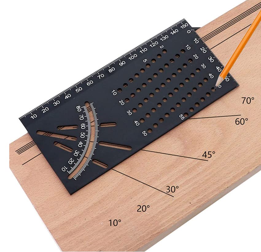 Multi Angle Measuring Ruler, Woodworking Square Size Measure Ruler, Aluminum Alloy 3D Mitre Angle Measuring Tool, Multifunctional 45/90 Degree Angle T Ruler Gauge for Engineers Carpenters