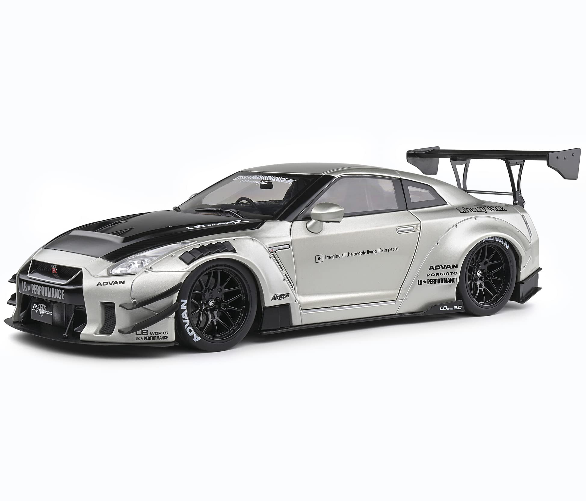 2020 GT-R (R35) RHD (Right Hand Drive) Liberty Walk Body Kit Pearl Gray Metallic with Carbon Hood 1/18 Diecast Model Car by Solido S1805802