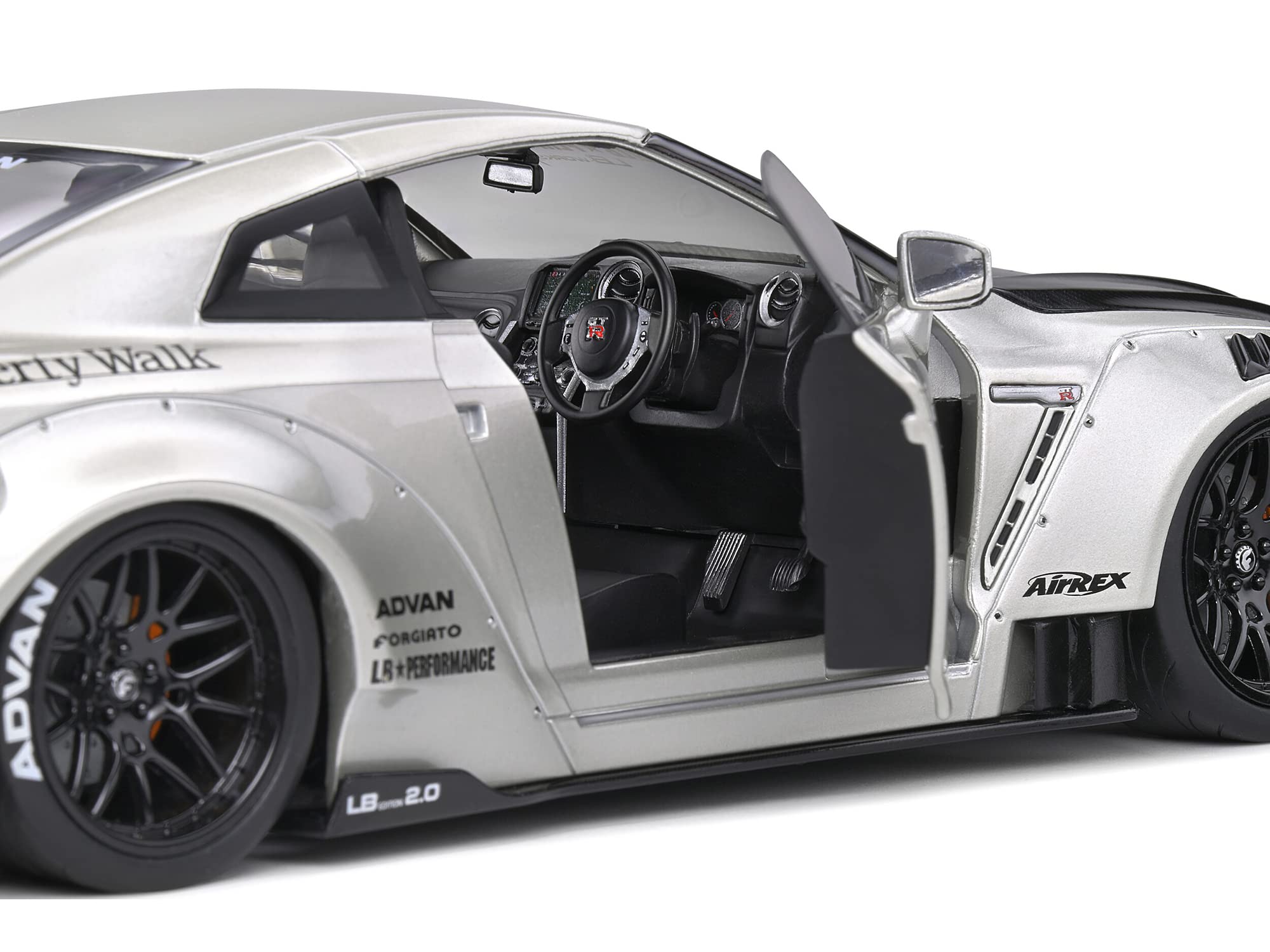 2020 GT-R (R35) RHD (Right Hand Drive) Liberty Walk Body Kit Pearl Gray Metallic with Carbon Hood 1/18 Diecast Model Car by Solido S1805802