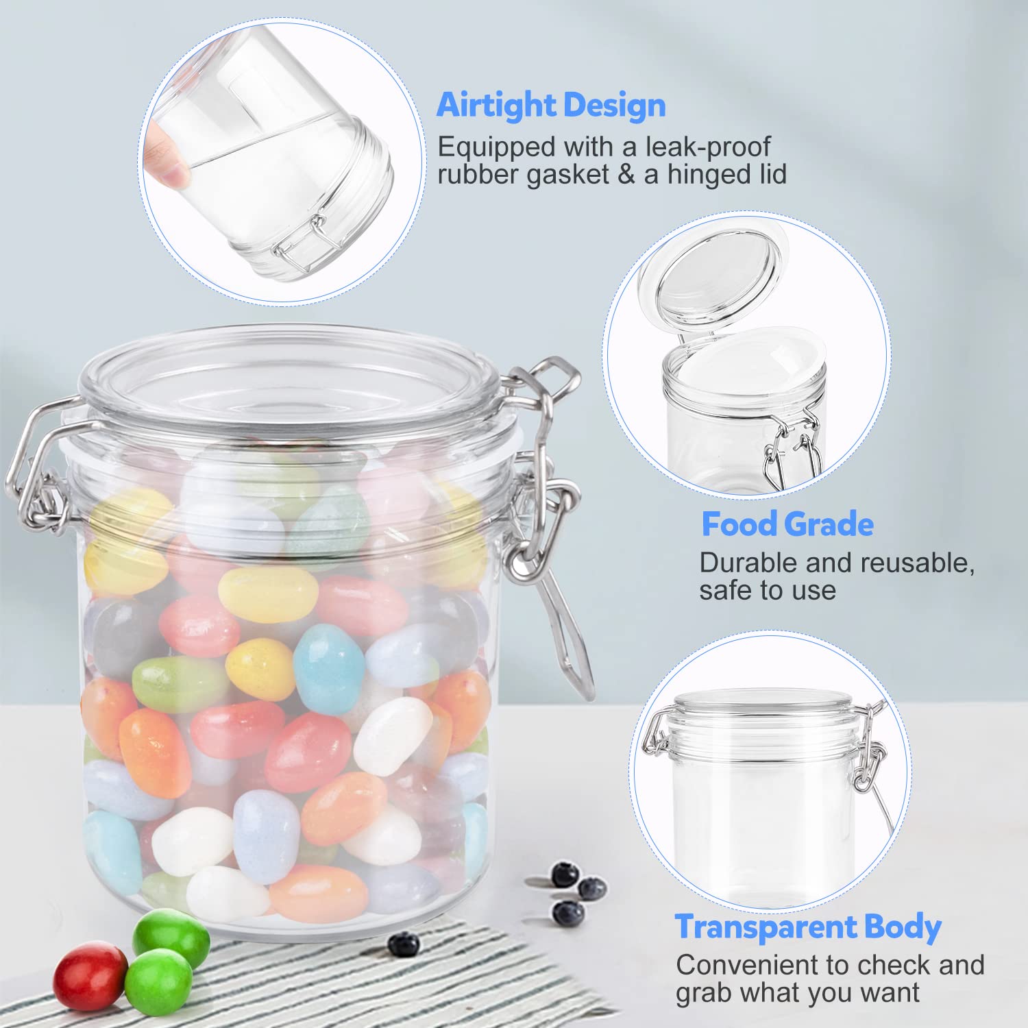 2 Pack 500ml/17oz Plastic Storage Jars Clear Wide Mouth Canning Jar Empty Sealed Bottle Container with Airtight Lid for Food Storage Liquid Powder Herbs Coffee Sugar Nuts Cosmetic