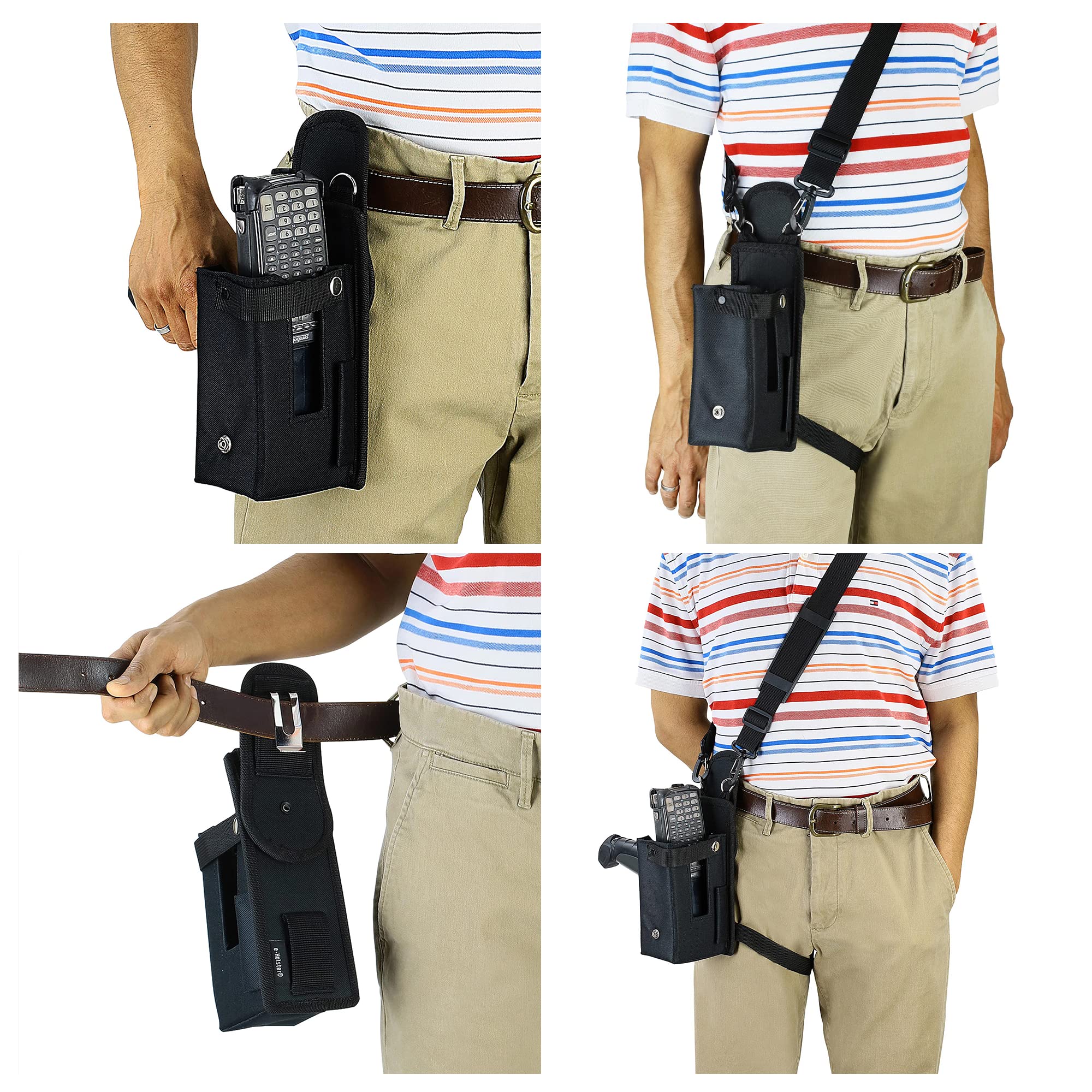 e-Holster Barcode Scanner Holster (Large), Ballistic Nylon Carrying Case Pouch for Pistol-Grip Mobile Computers, with Belt Clip, Belt Loop, Shoulder Strap, for Zebra MC9300, MC9200, MC9500