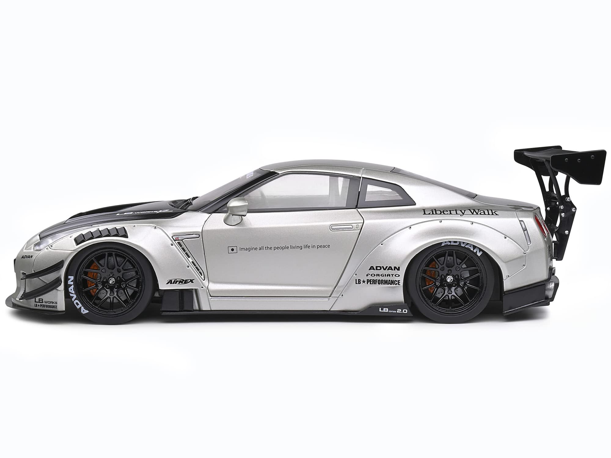 2020 GT-R (R35) RHD (Right Hand Drive) Liberty Walk Body Kit Pearl Gray Metallic with Carbon Hood 1/18 Diecast Model Car by Solido S1805802