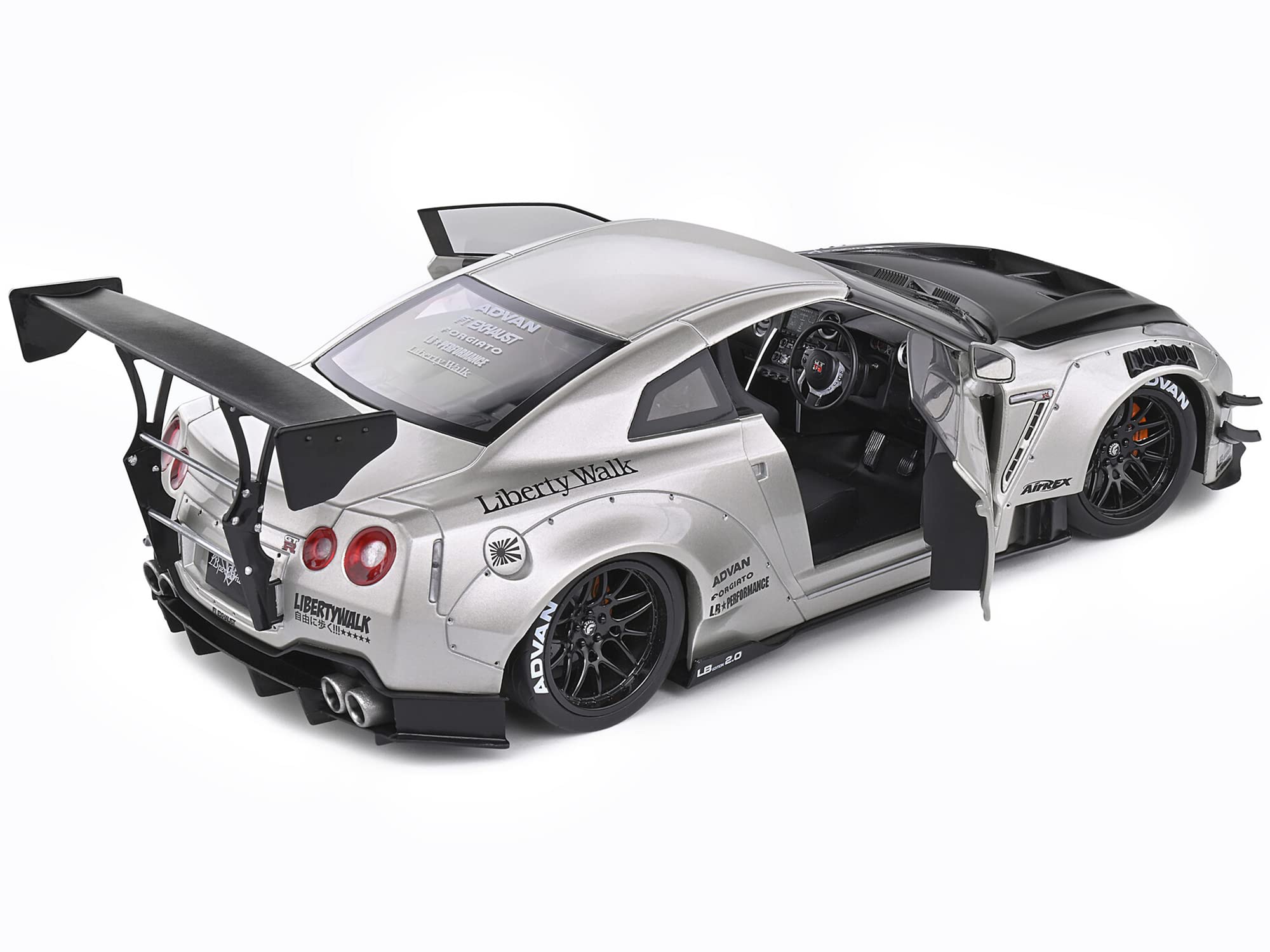 2020 GT-R (R35) RHD (Right Hand Drive) Liberty Walk Body Kit Pearl Gray Metallic with Carbon Hood 1/18 Diecast Model Car by Solido S1805802