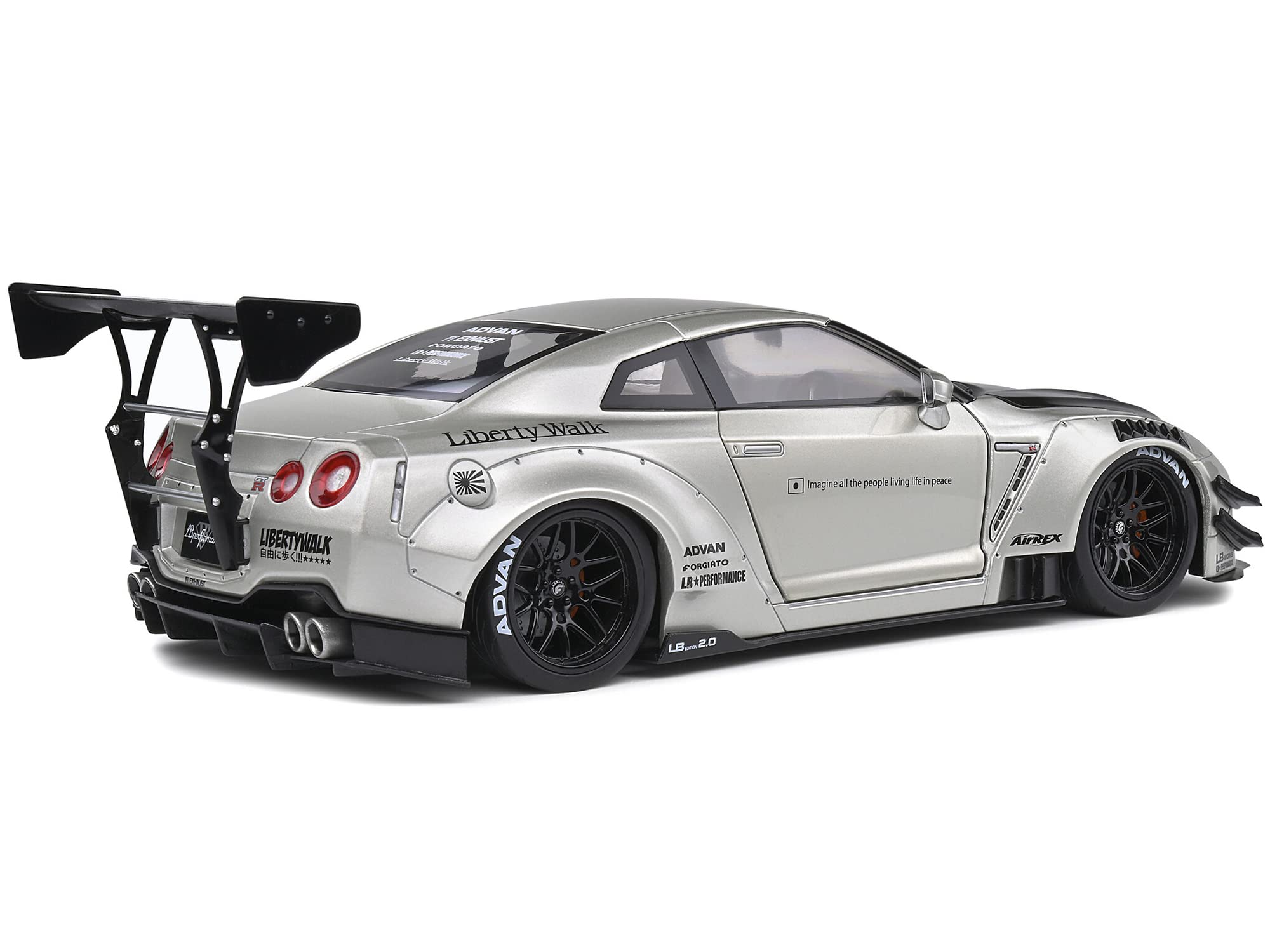 2020 GT-R (R35) RHD (Right Hand Drive) Liberty Walk Body Kit Pearl Gray Metallic with Carbon Hood 1/18 Diecast Model Car by Solido S1805802