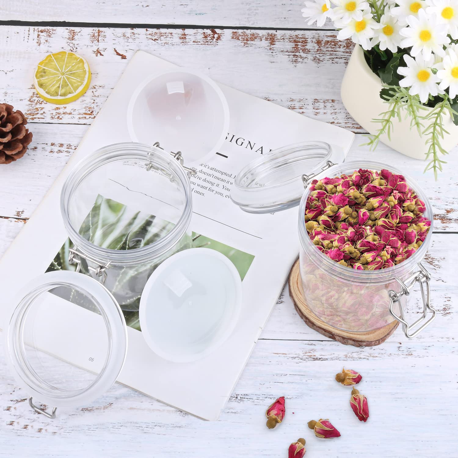 2 Pack 500ml/17oz Plastic Storage Jars Clear Wide Mouth Canning Jar Empty Sealed Bottle Container with Airtight Lid for Food Storage Liquid Powder Herbs Coffee Sugar Nuts Cosmetic