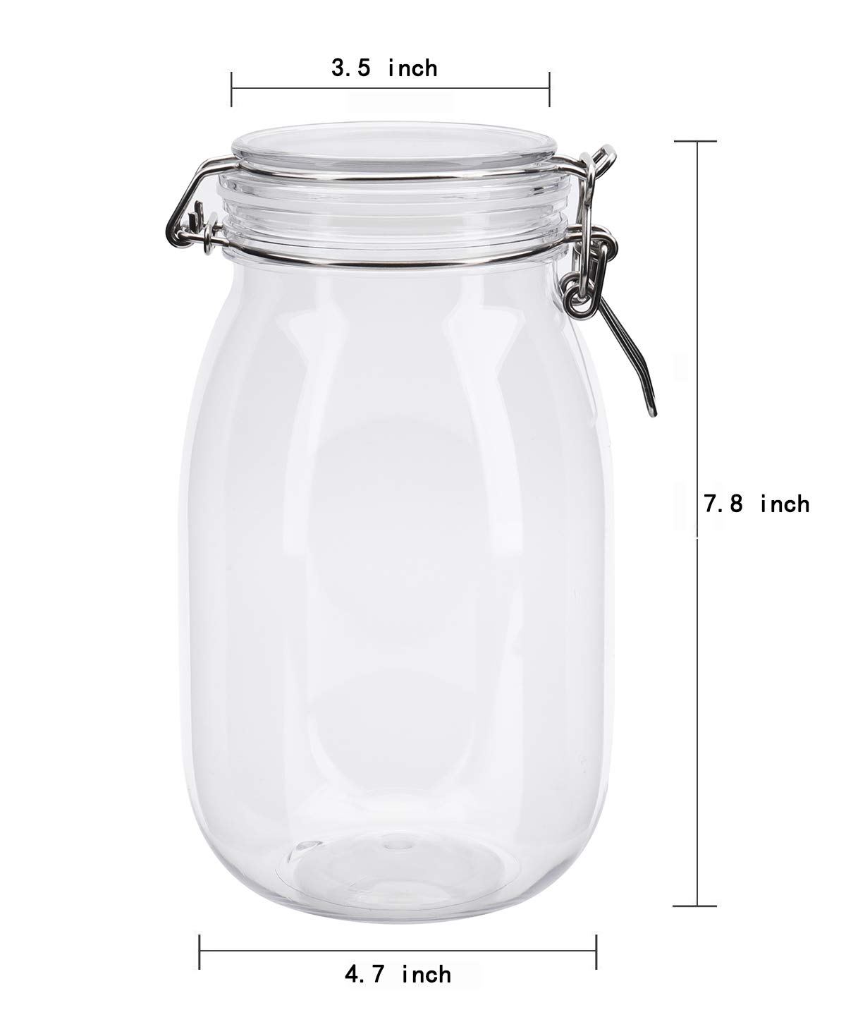 Lawei 4 Pack Plastic Mason Jars with Hinged Lids - 55 Oz Airtight Storage Canister Wide Mouth Kitchen Food Storage Jar for Sugar, Flour, Cereal, Coffee, Pasta, Cookies and Canning