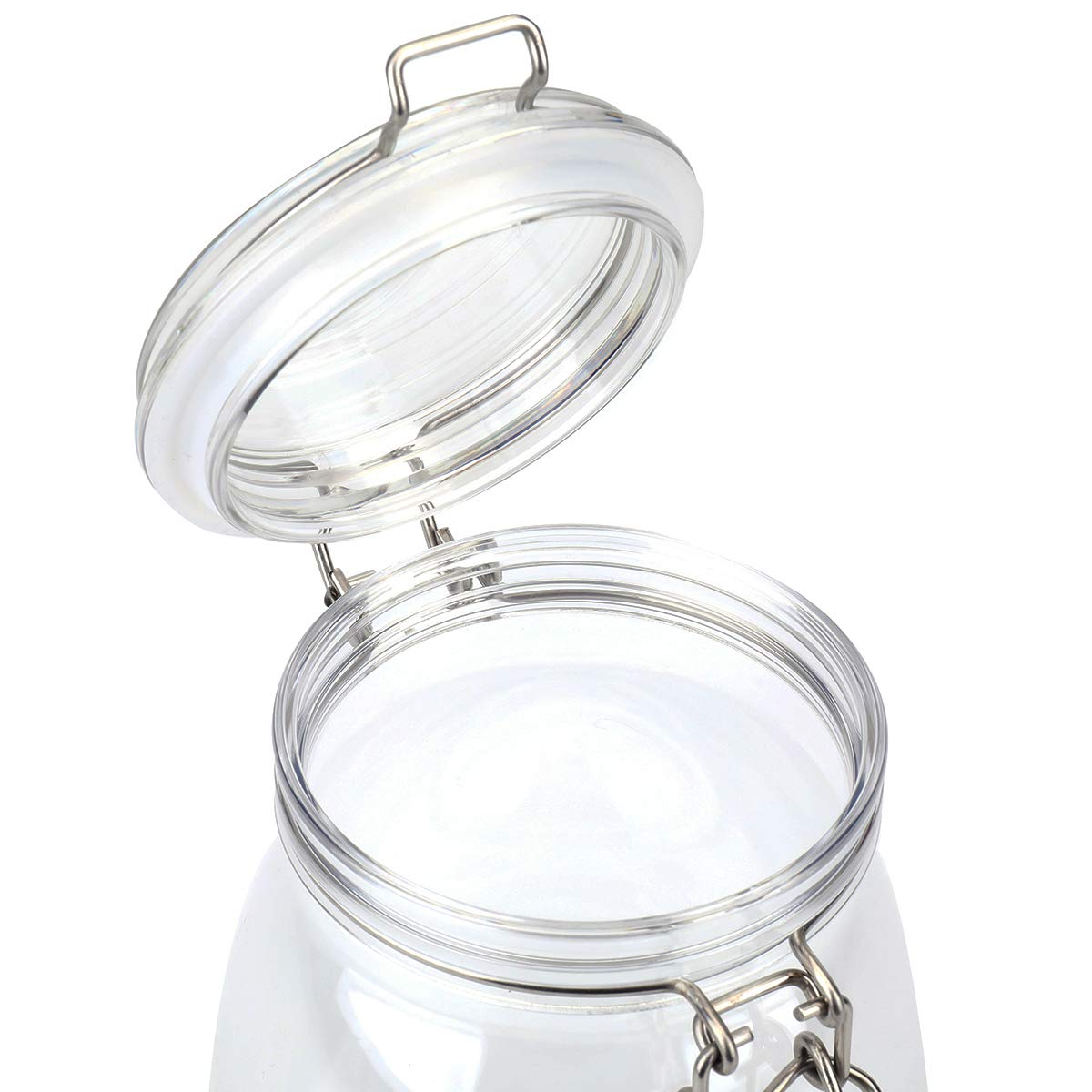 Lawei 4 Pack Plastic Mason Jars with Hinged Lids - 55 Oz Airtight Storage Canister Wide Mouth Kitchen Food Storage Jar for Sugar, Flour, Cereal, Coffee, Pasta, Cookies and Canning