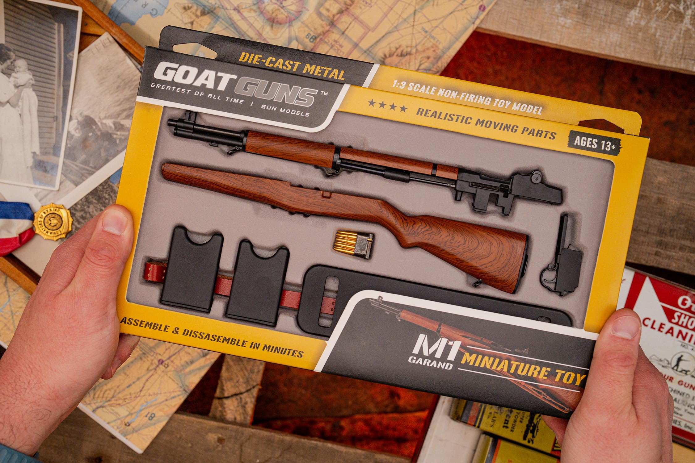 GOAT GUNS Miniature M1 Garand Model Black / Wood Grain | 1:3 Scale Diecast Metal