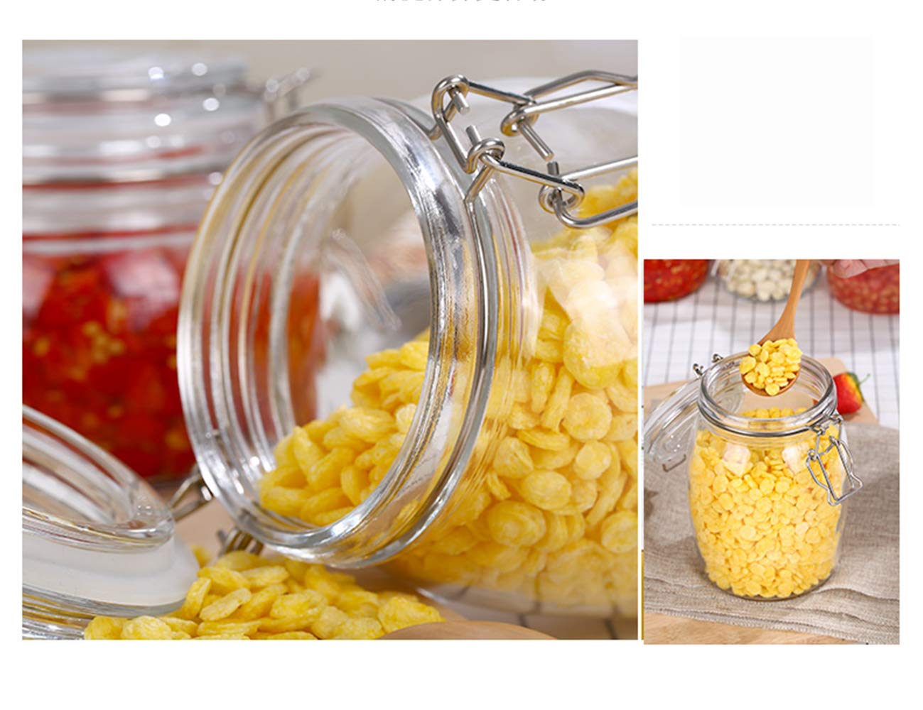 Lawei 4 Pack Plastic Mason Jars with Hinged Lids - 55 Oz Airtight Storage Canister Wide Mouth Kitchen Food Storage Jar for Sugar, Flour, Cereal, Coffee, Pasta, Cookies and Canning