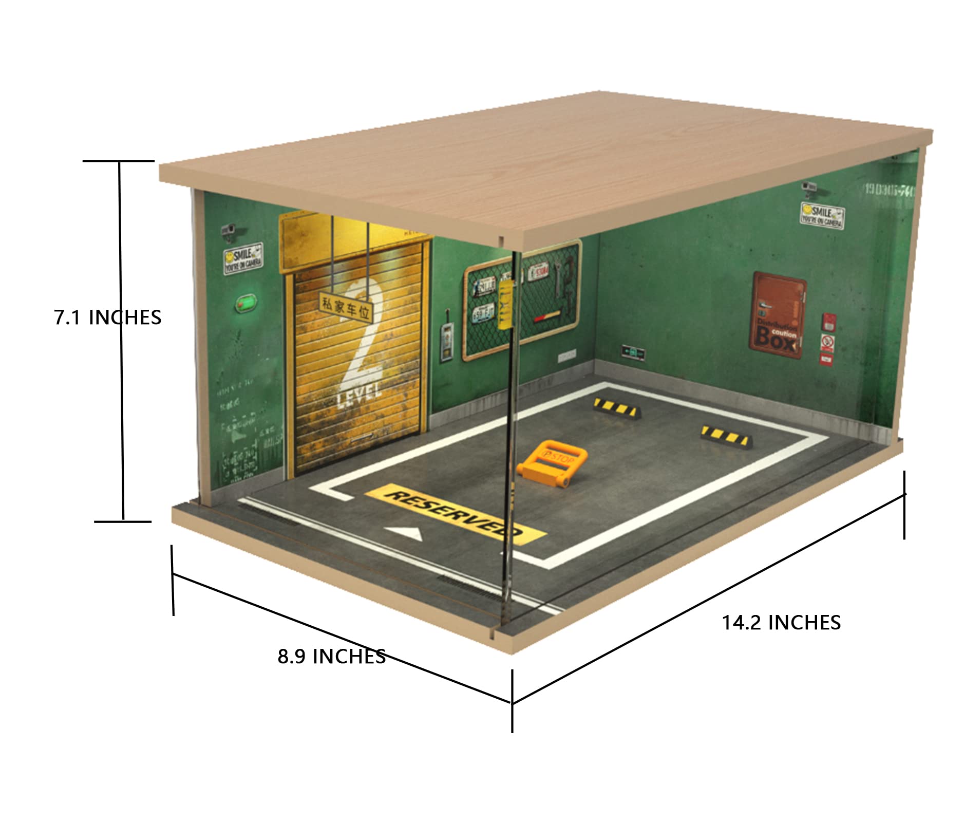 1/18 Scale Model Car Display Case - 1:18 Car Garage Display Case with Clear Acrylic Cover and LED Lighting for Die-Cast Cars (1 Parking Green Wall-Left)