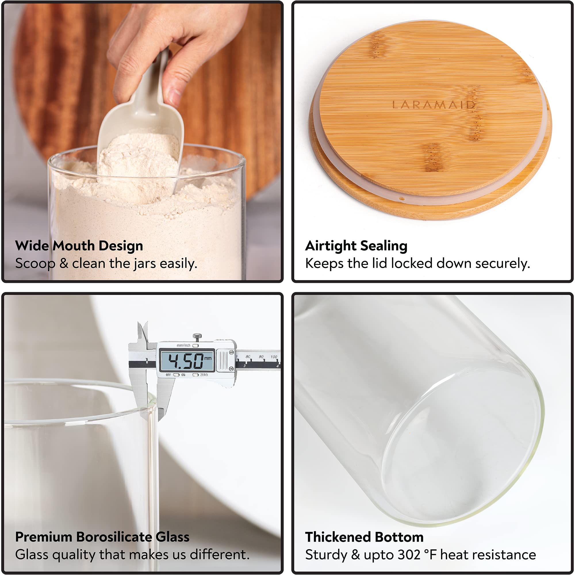 Laramaid 73oz 2Pack Glass Jar Canisters with Minimalist Labels, Round Pantry Jars with Bamboo Lids, Vinyl Customized Labels and White Pen, Food Storage Containers for Home, Kitchen and Pantry