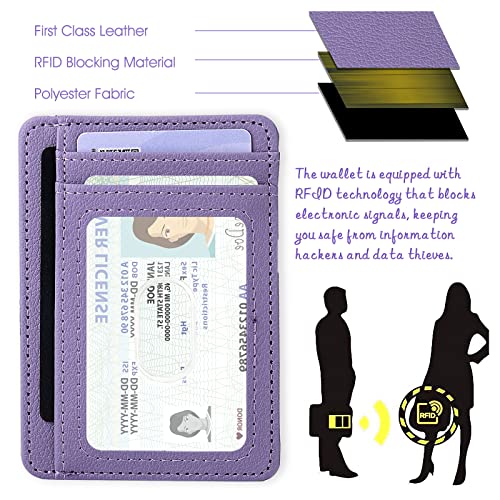 Giantree RFID Blocking Credit Card Case Holder, Slim Credit Card Sleeves ID Case Leather Wallet Coin Identity Credit Card Holder for Women Men(Purple)