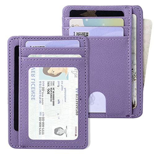 Giantree RFID Blocking Credit Card Case Holder, Slim Credit Card Sleeves ID Case Leather Wallet Coin Identity Credit Card Holder for Women Men(Purple)